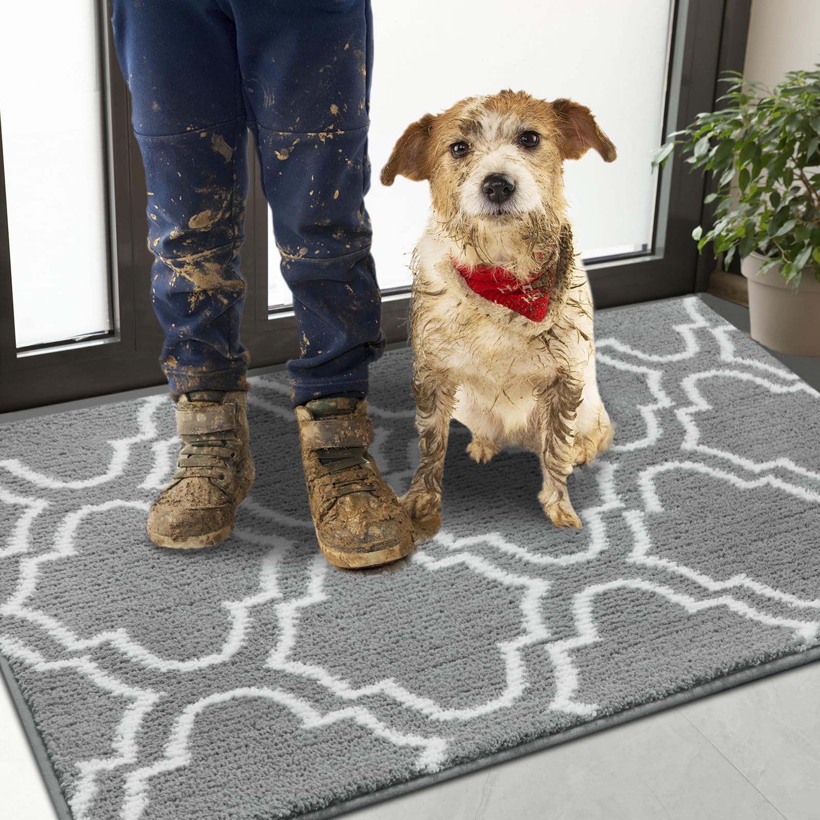 Ompaa Moroccan Trellis Door Mat Indoor Outdoor, Dog Mat for Muddy Paws ...