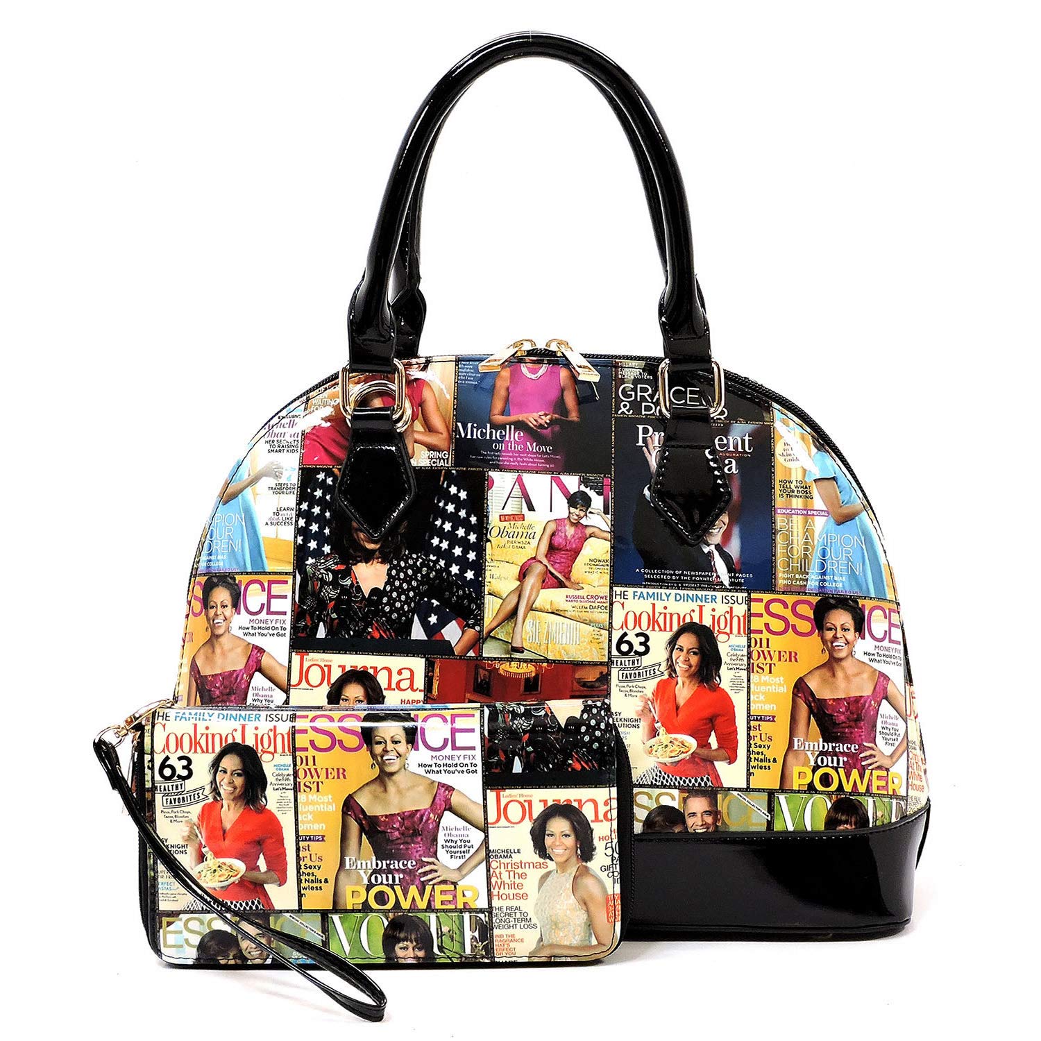 Amazon.com: Glossy magazine cover collage dome satchel bag purses ...