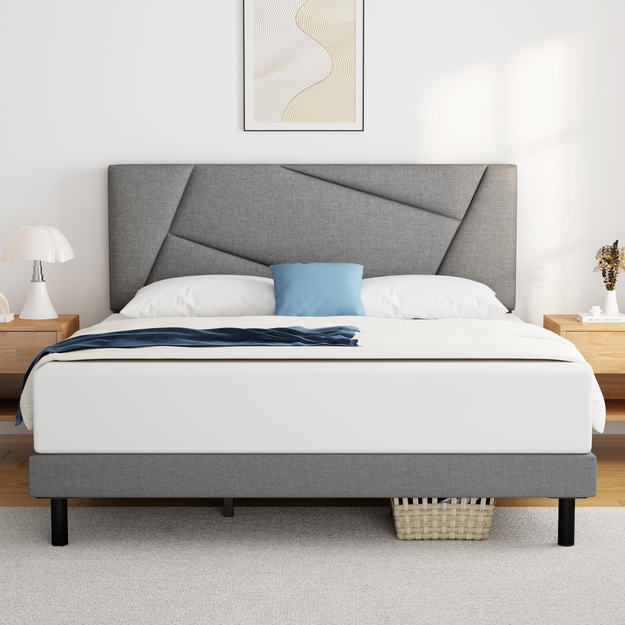 Amazon.com: Generic King Size Bed Frame Upholstered Platform with ...