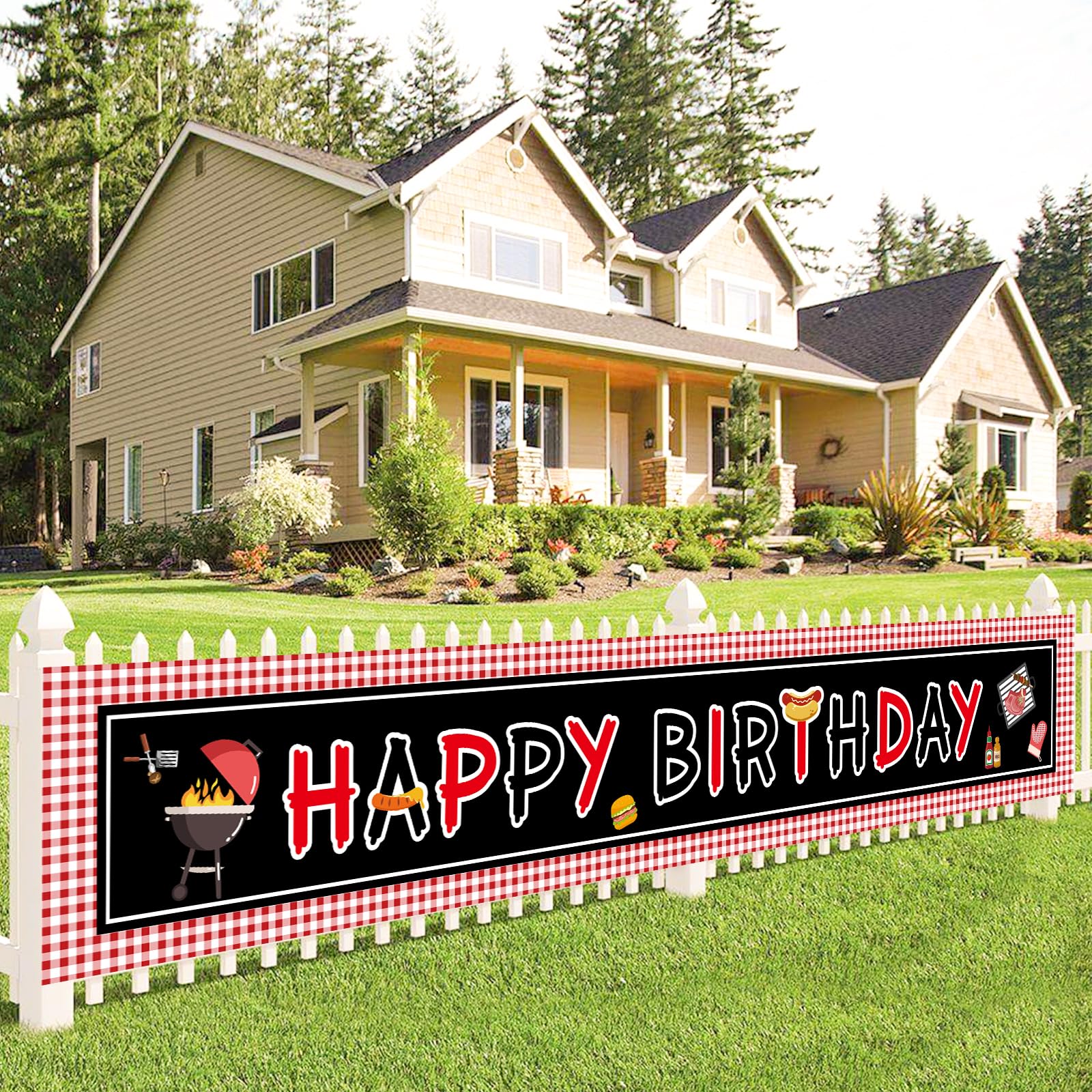 Amazon.com: Happy Birthday Banner BBQ Birthday Decorations Picnic Happy ...