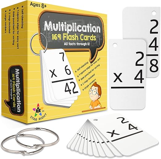 Amazon.com: Star Right Multiplication Flash Cards - 169 Hole-Punched ...