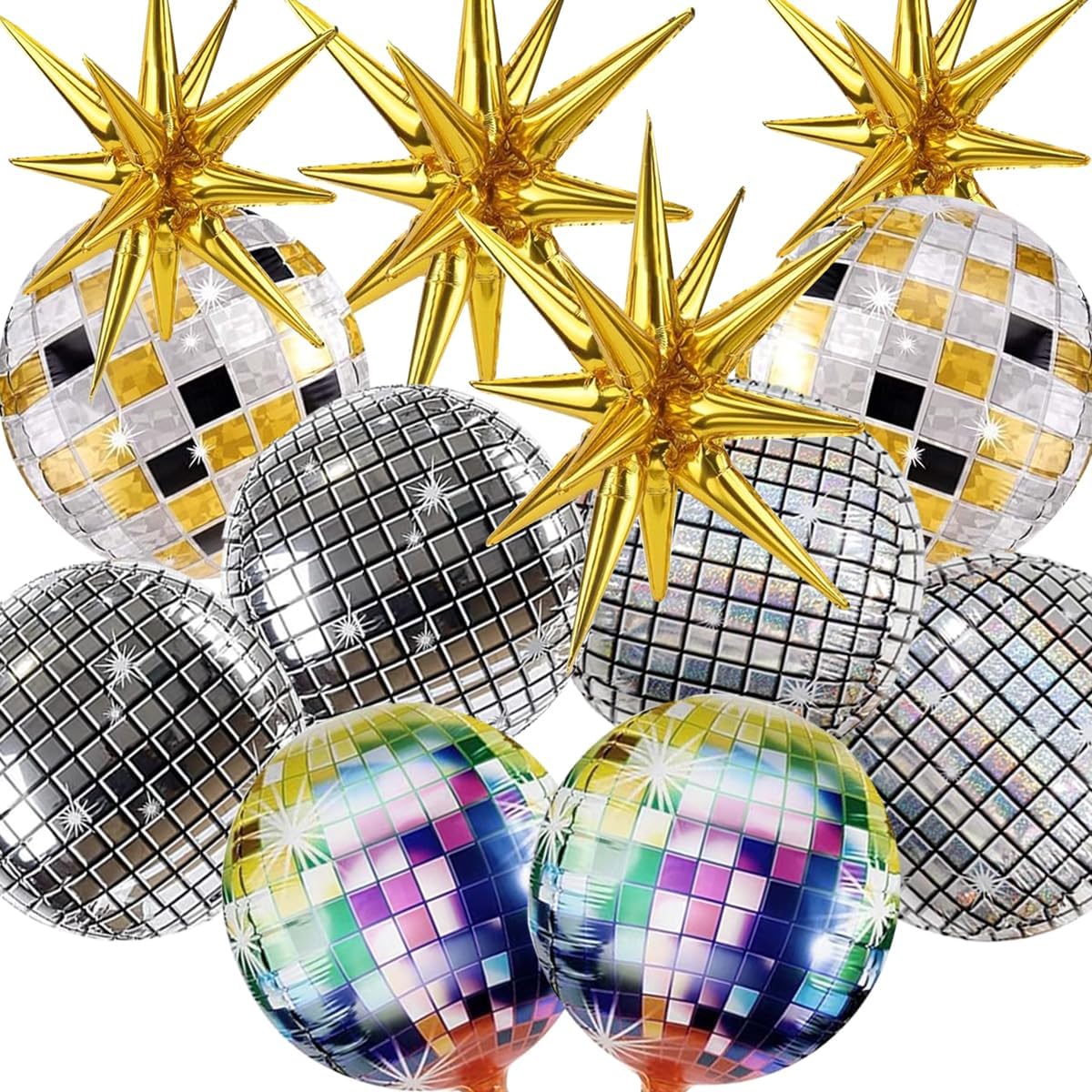 Amazon.com: 12 Pcs Disco Ball Balloon, Huge Gold Explosion Star ...
