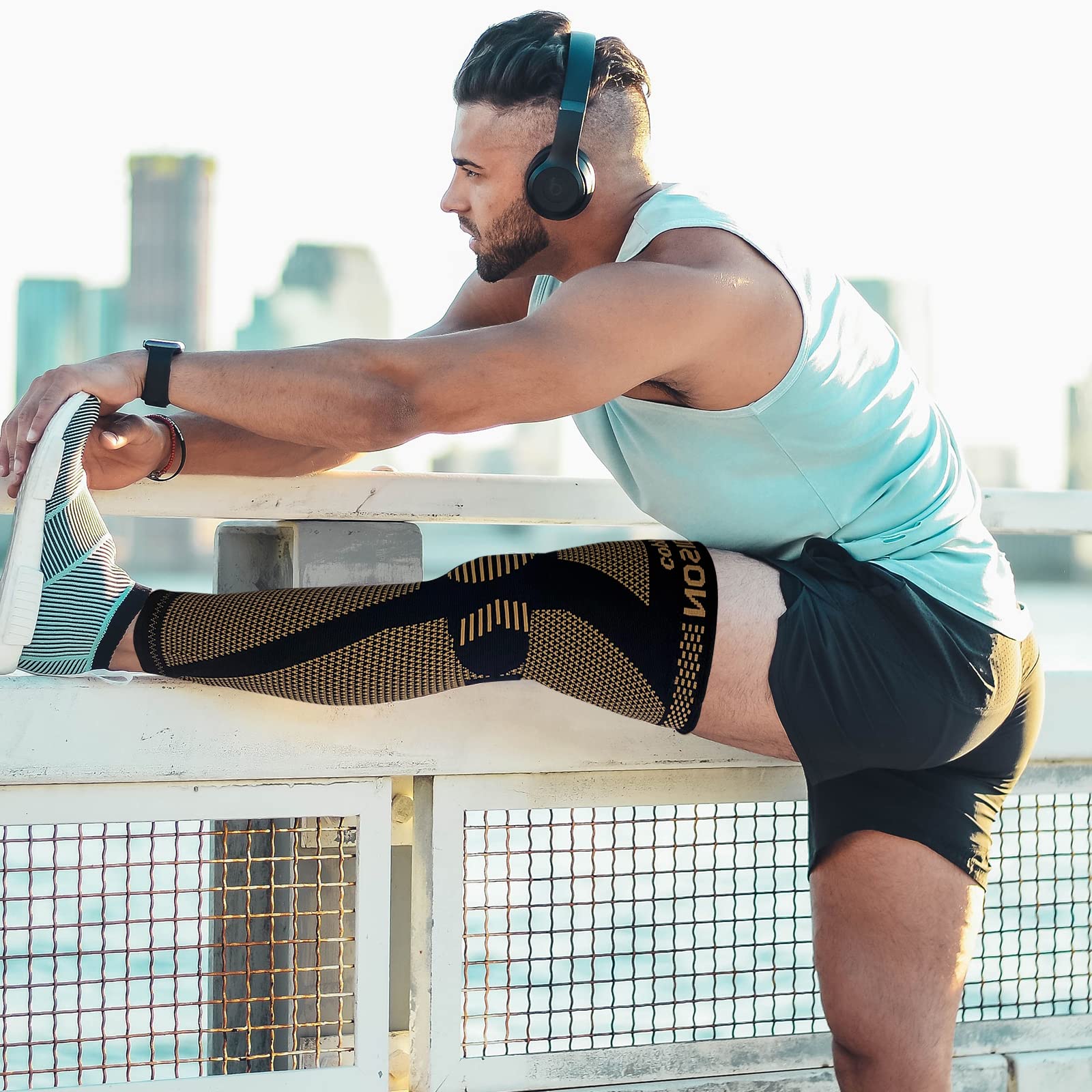 NOSIDAK Full Leg Compression Sleeve (Pair), Copper Knee Sleeves, Anti ...