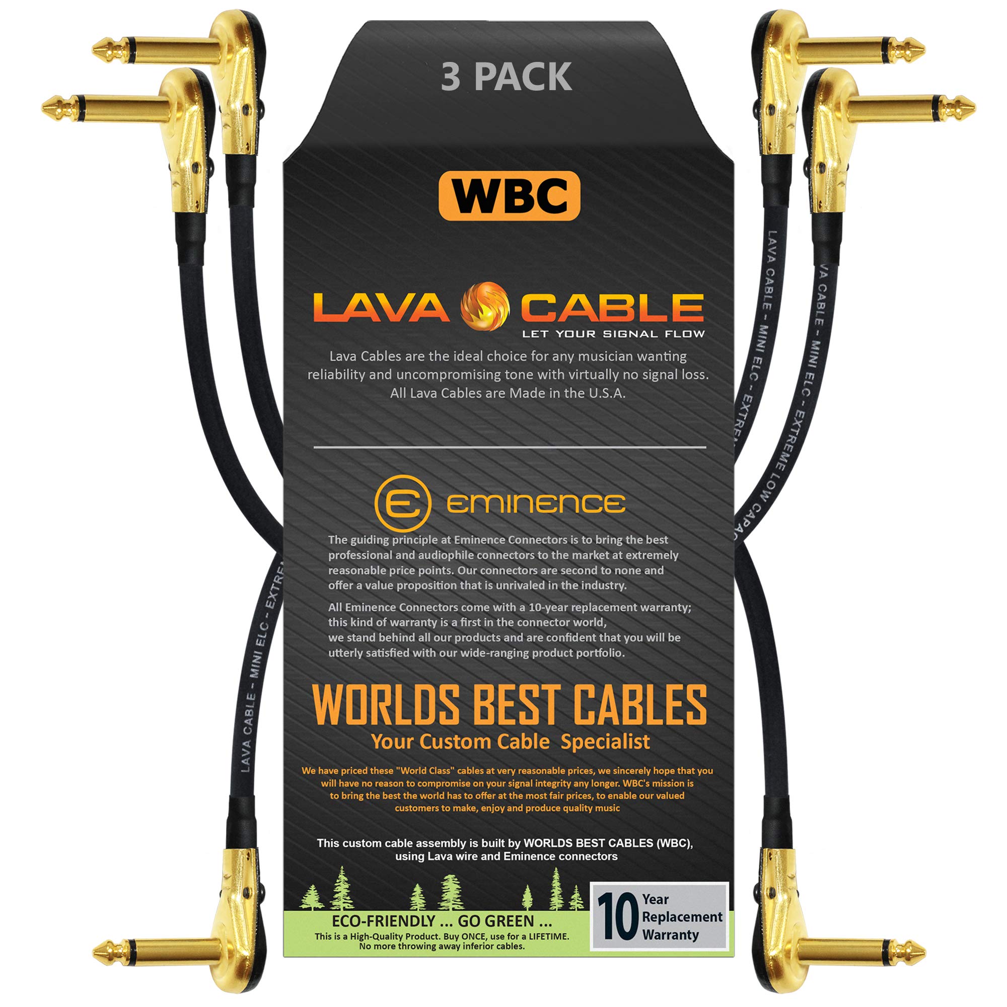 WORLDS BEST CABLES 3 Units - Lava Mini ELC (Black) - 8 Inch - Guitar ...