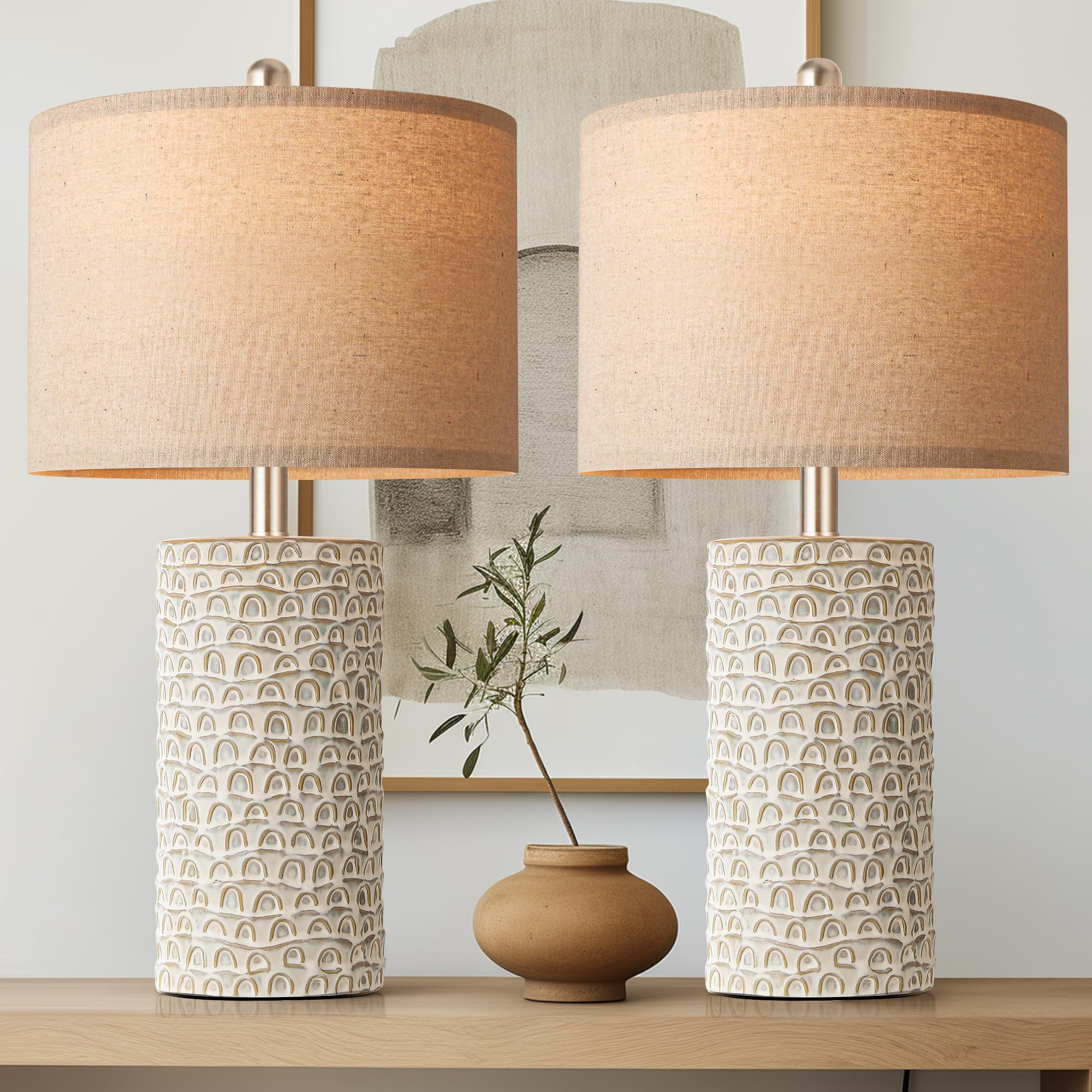 PARTPHONER 23" Modern Ceramic Table Lamp Set of 2, Table Lamps for ...