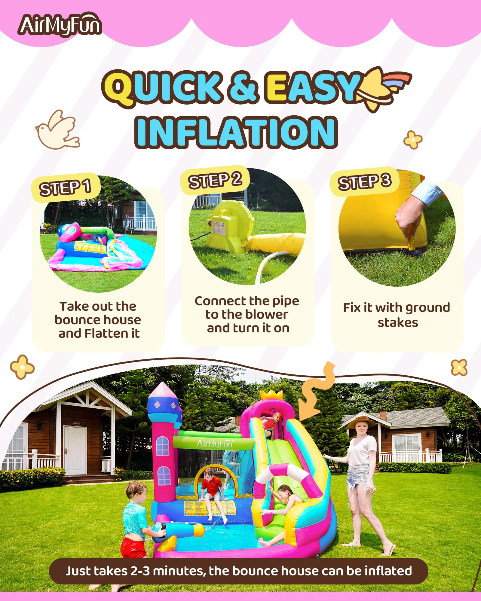 Inflatable Water slide Pink Princess Bounce House for Big Kids 8-12 ...