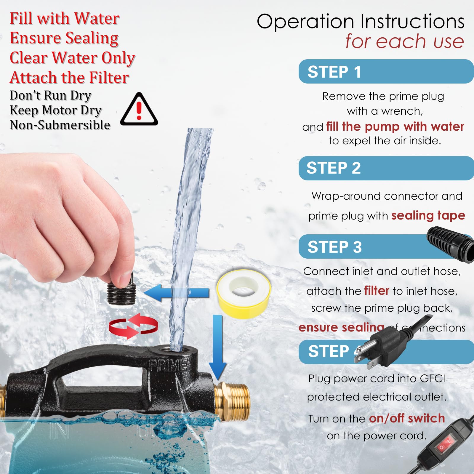 Snapklik.com : Water Transfer Pump, KITLUCK 120V 1/2 HP 1500GPH Cast ...