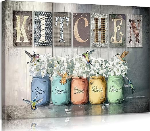 Amazon.com: Framed Vintage Kitchen Canvas Wall Art Rustic Farmhouse ...