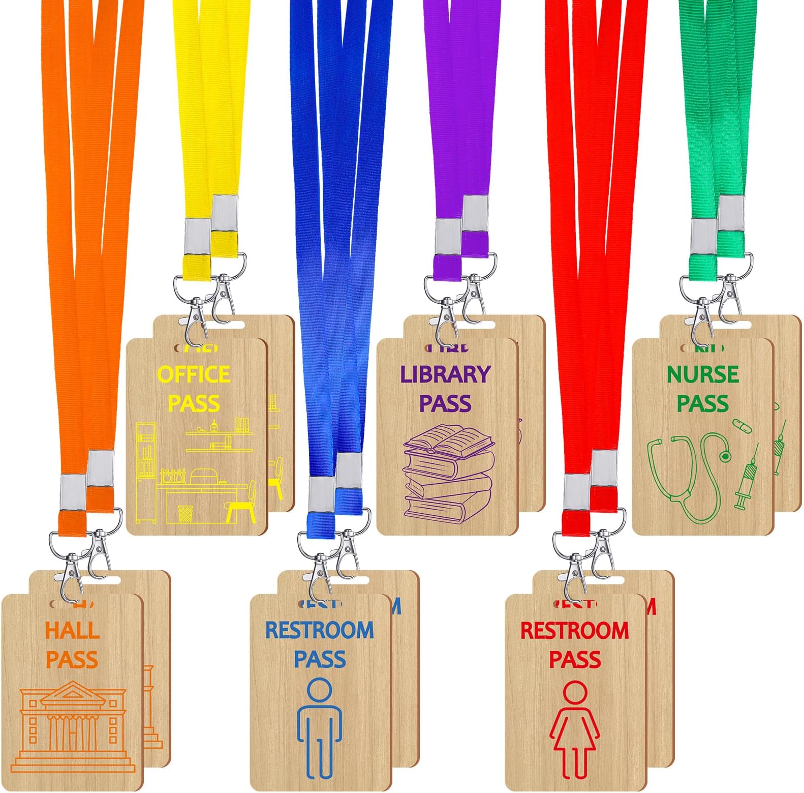 Amazon.com: Yeaqee 12 Set Hall Pass Lanyards Restroom Pass Unbreakable ...