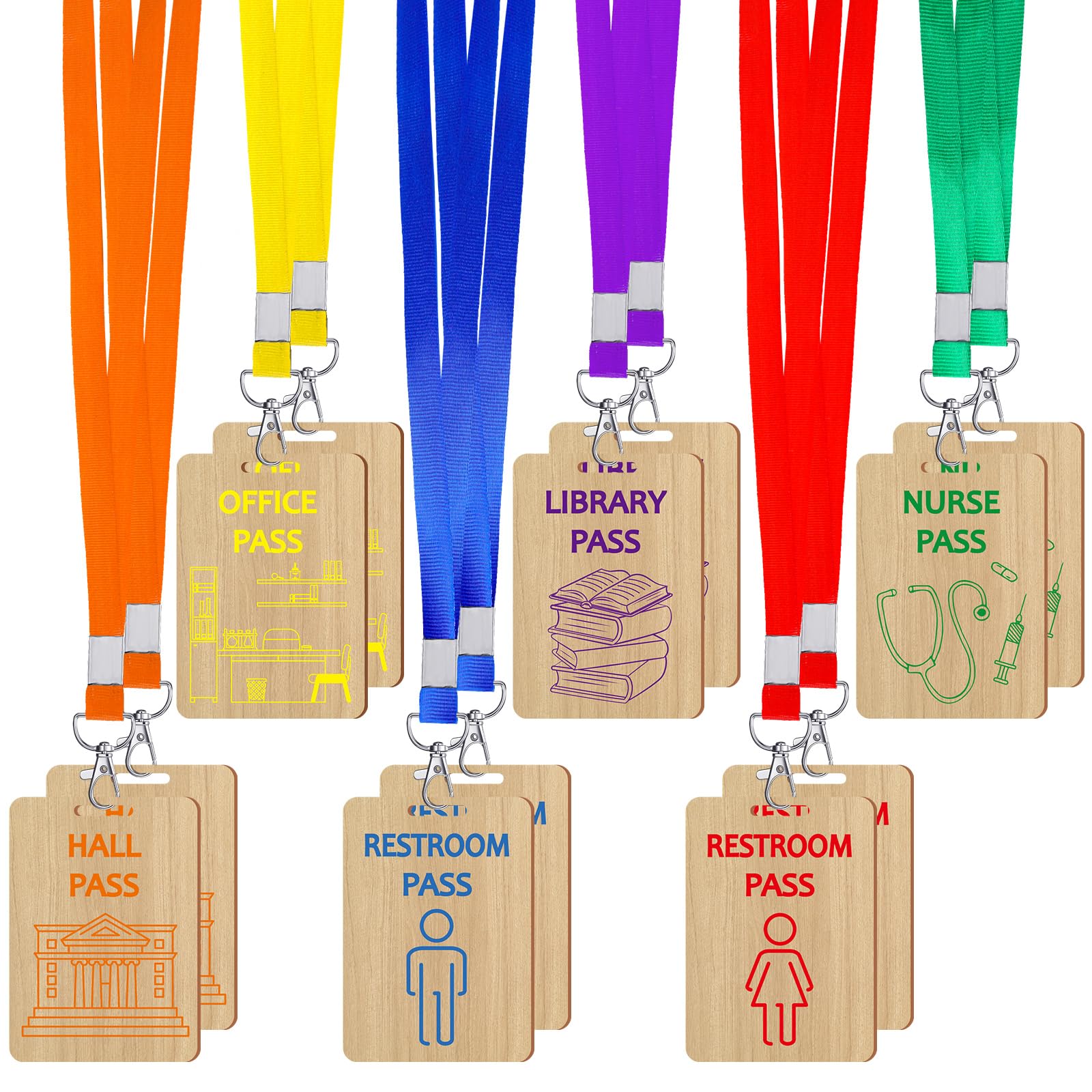 Amazon.com: Yeaqee 12 Set Hall Pass Lanyards Restroom Pass Unbreakable ...