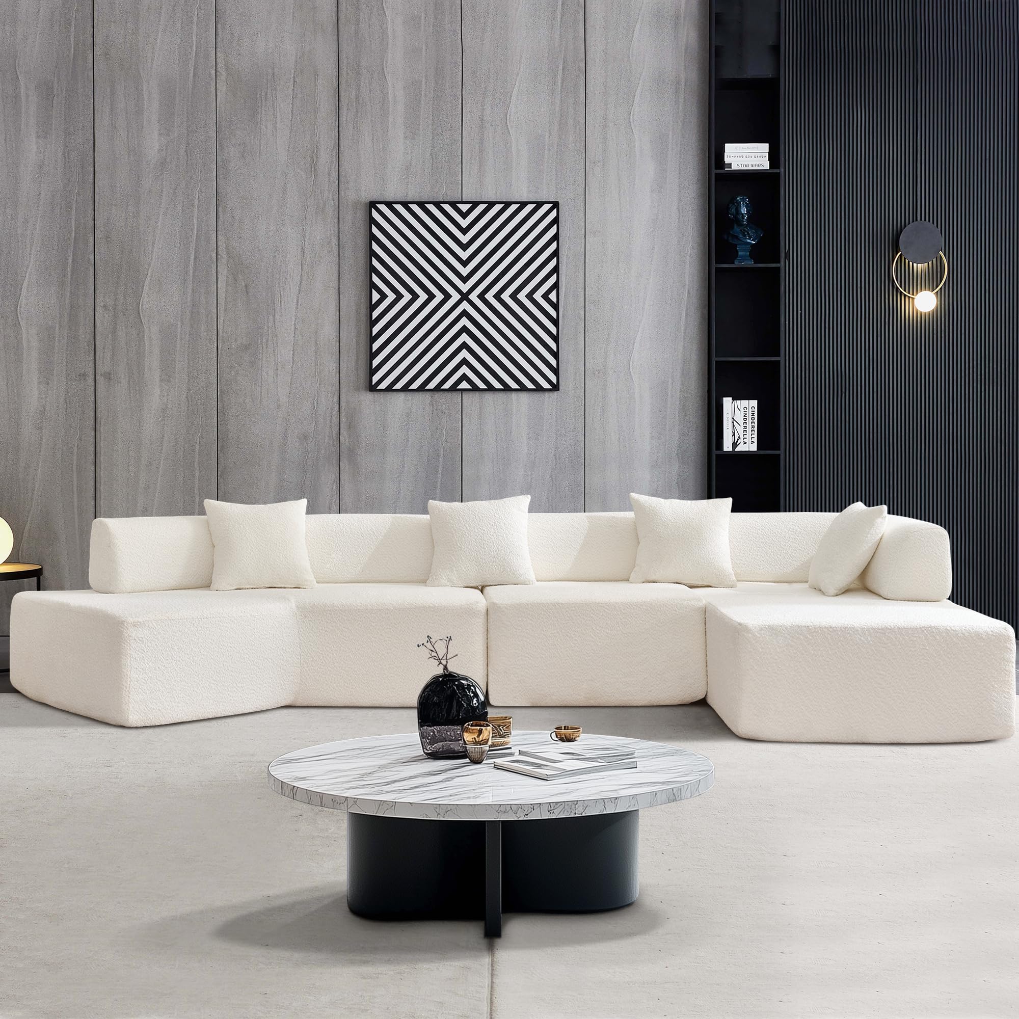 Amazon.com: BUIORD 140" Oversize Sponge L-Shape Couch,Boucle Fabric 4 ...