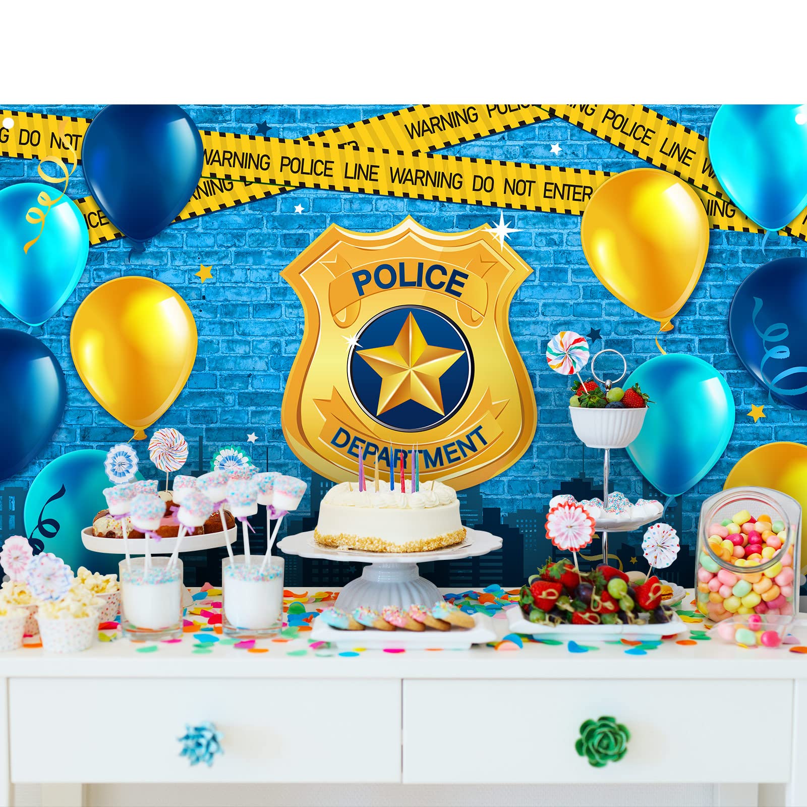 Police Party Photography Banner Police Department Badge Blue Brick Wall ...