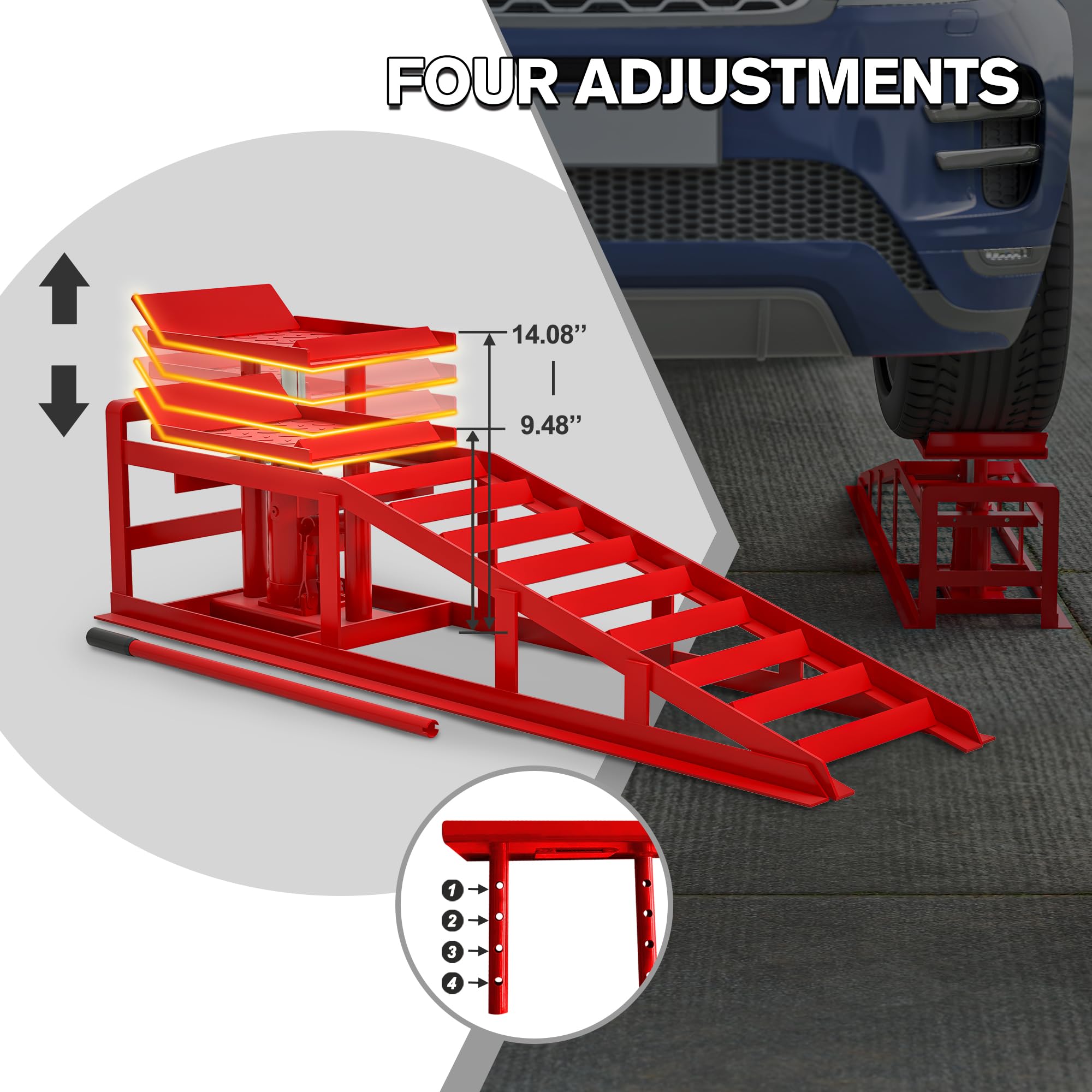 2 Pack Hydraulic Car Ramps 5T 11000lbs Low Profile Car Lift Service ...