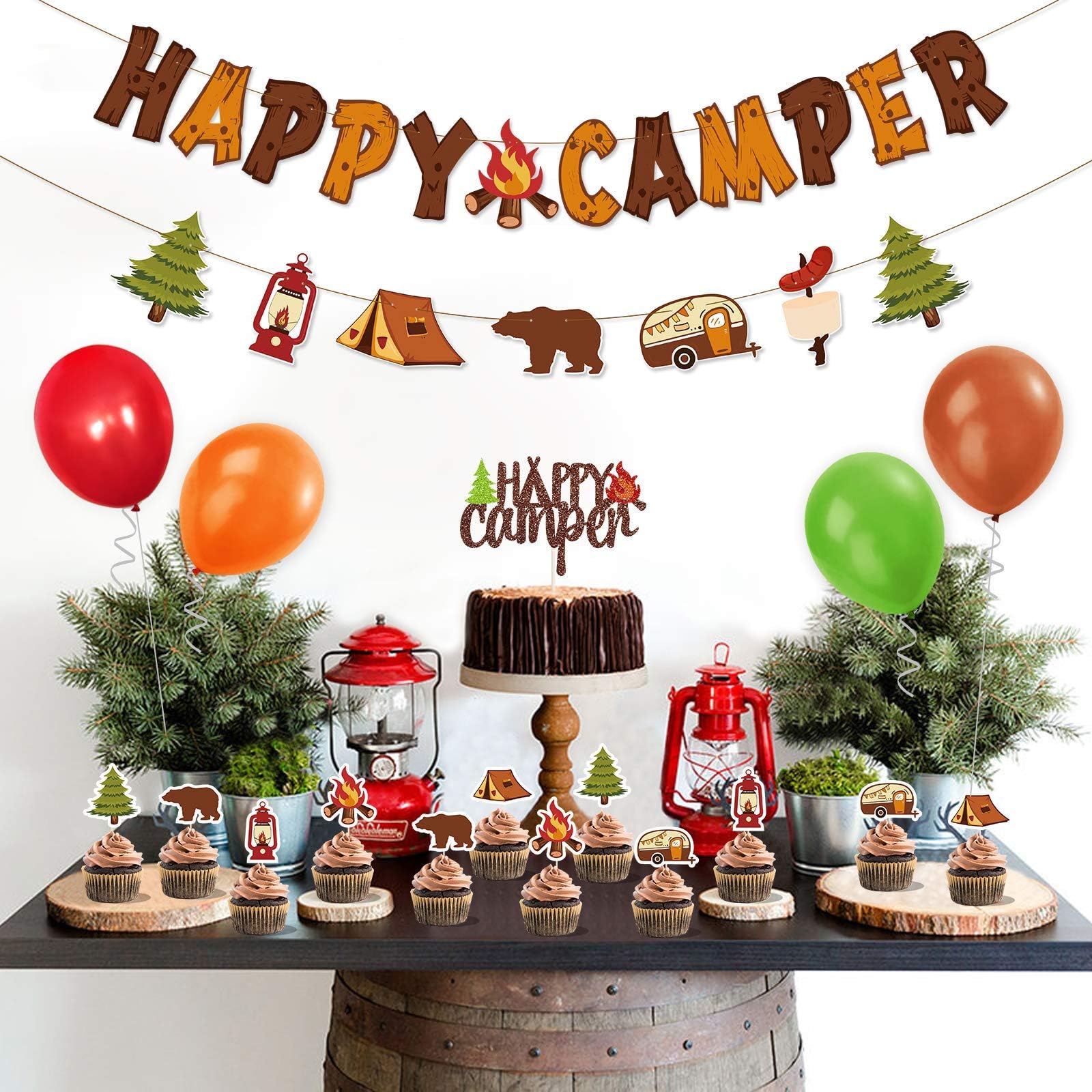 Snapklik.com : Happy Camper Party Decoration Kit Banner Cake Topper ...