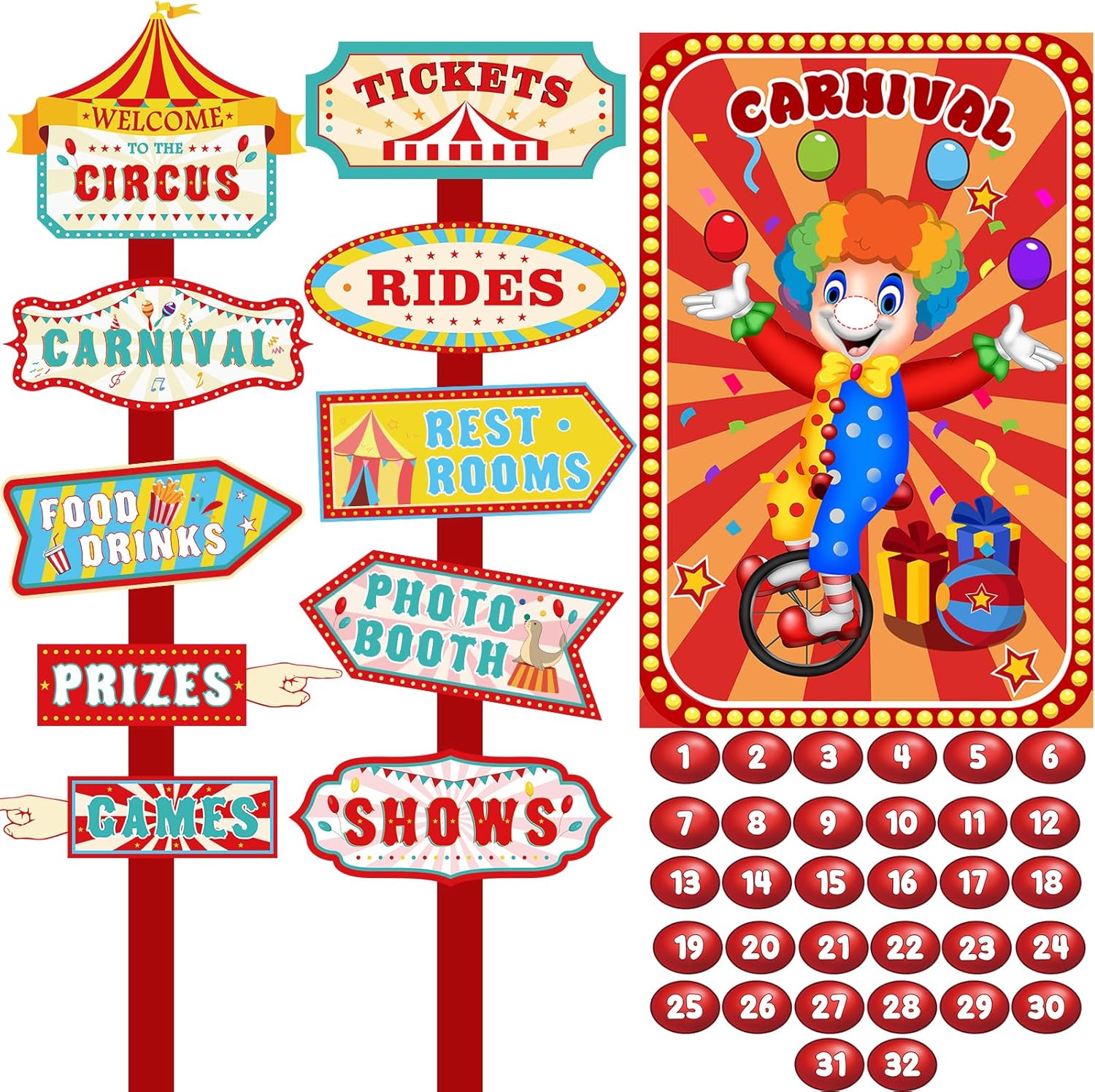 Amazon.com: Carnival Party Games 20 Pieces Carnival Party Directional ...