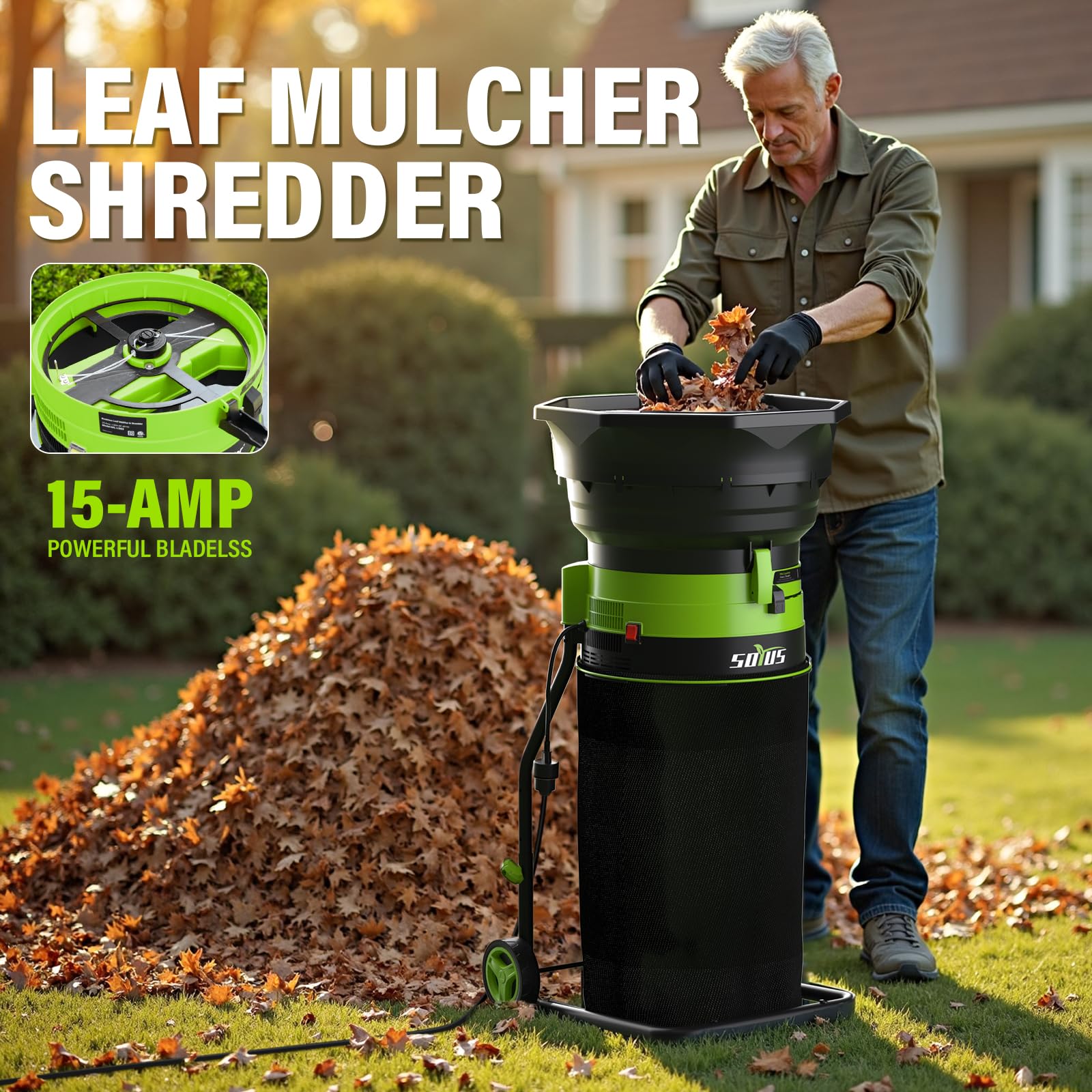 Snapklik.com : SOYUS Electric Bladeless Leaf Mulcher & Shredder, 15Amp ...