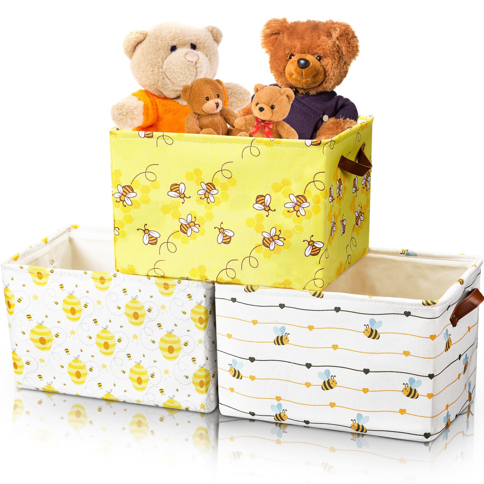 Amazon.com: Maxcheck 3 Pcs Large Bee Basket with Handles Bee Pattern ...