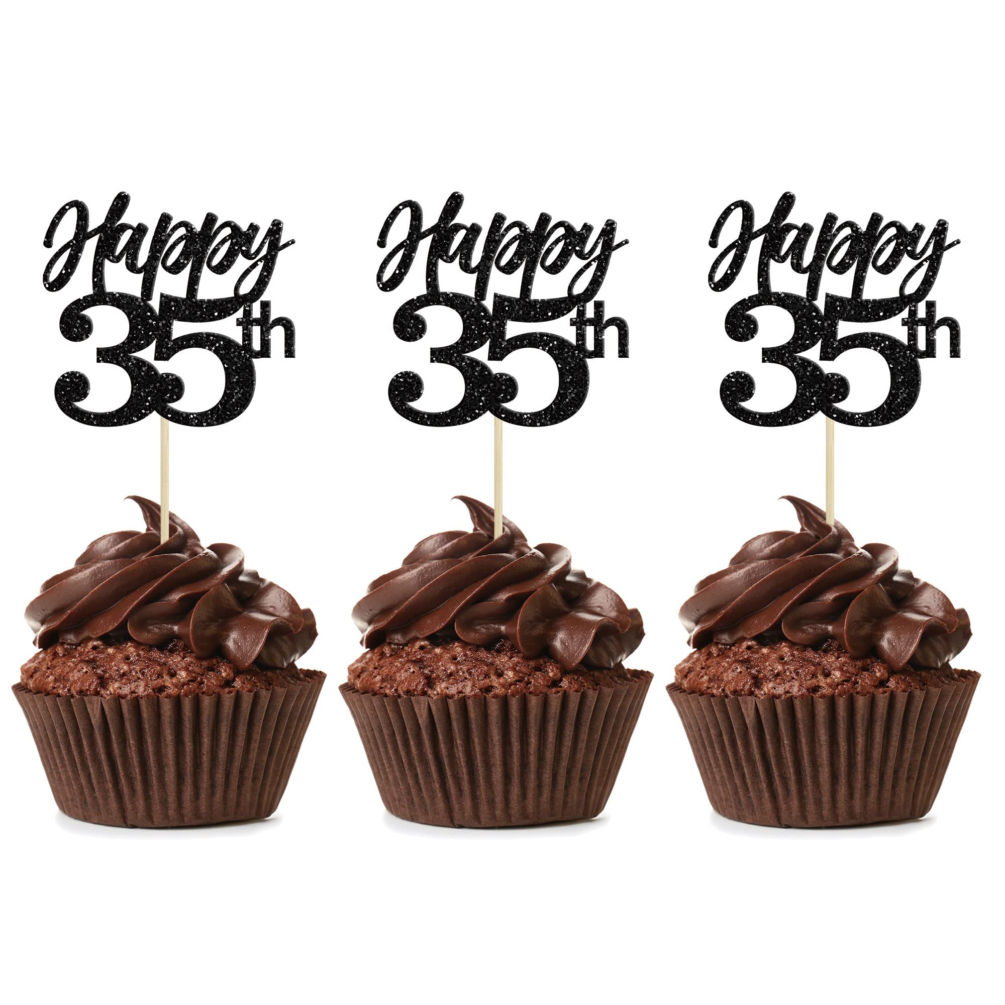 Gyufise 24Pcs Happy 35th Cupcake Toppers Glitter Number 35 Cupcake ...