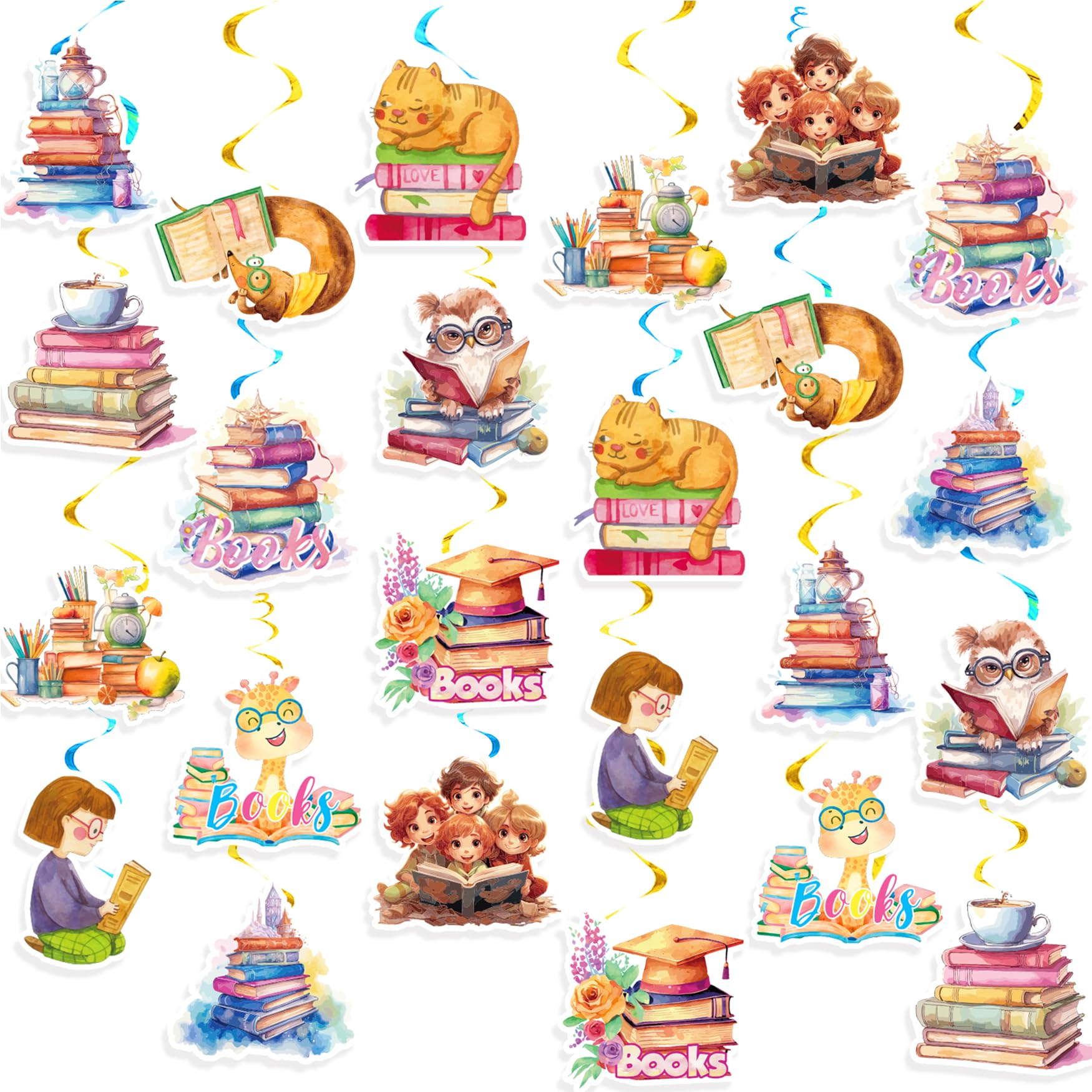 Amazon.com: 24 PCS Books Hanging Swirl Decorations Reading Ceiling ...