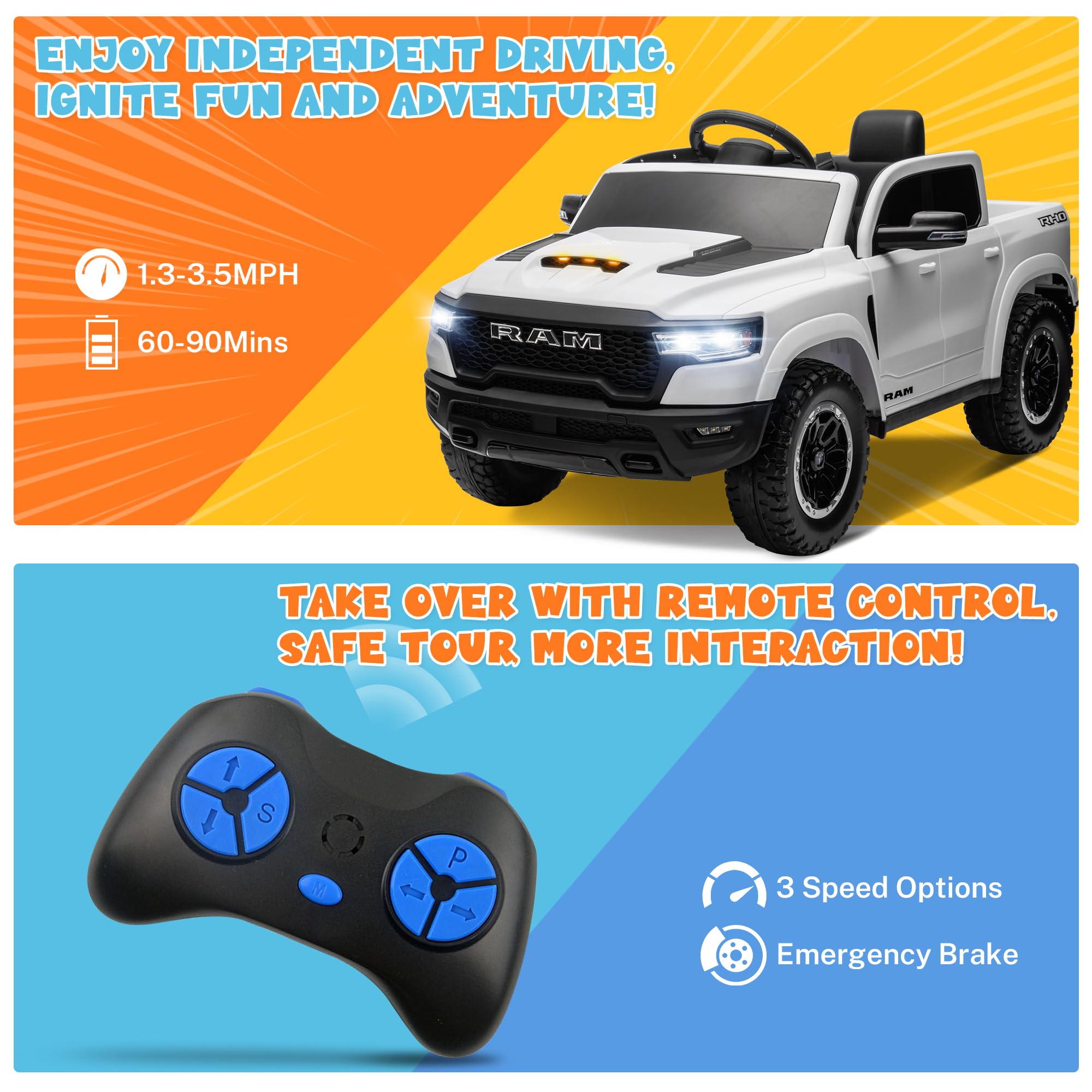 Snapklik.com : ENYOPRO 12V Ram 1500 Electric Ride On Truck For Kids ...