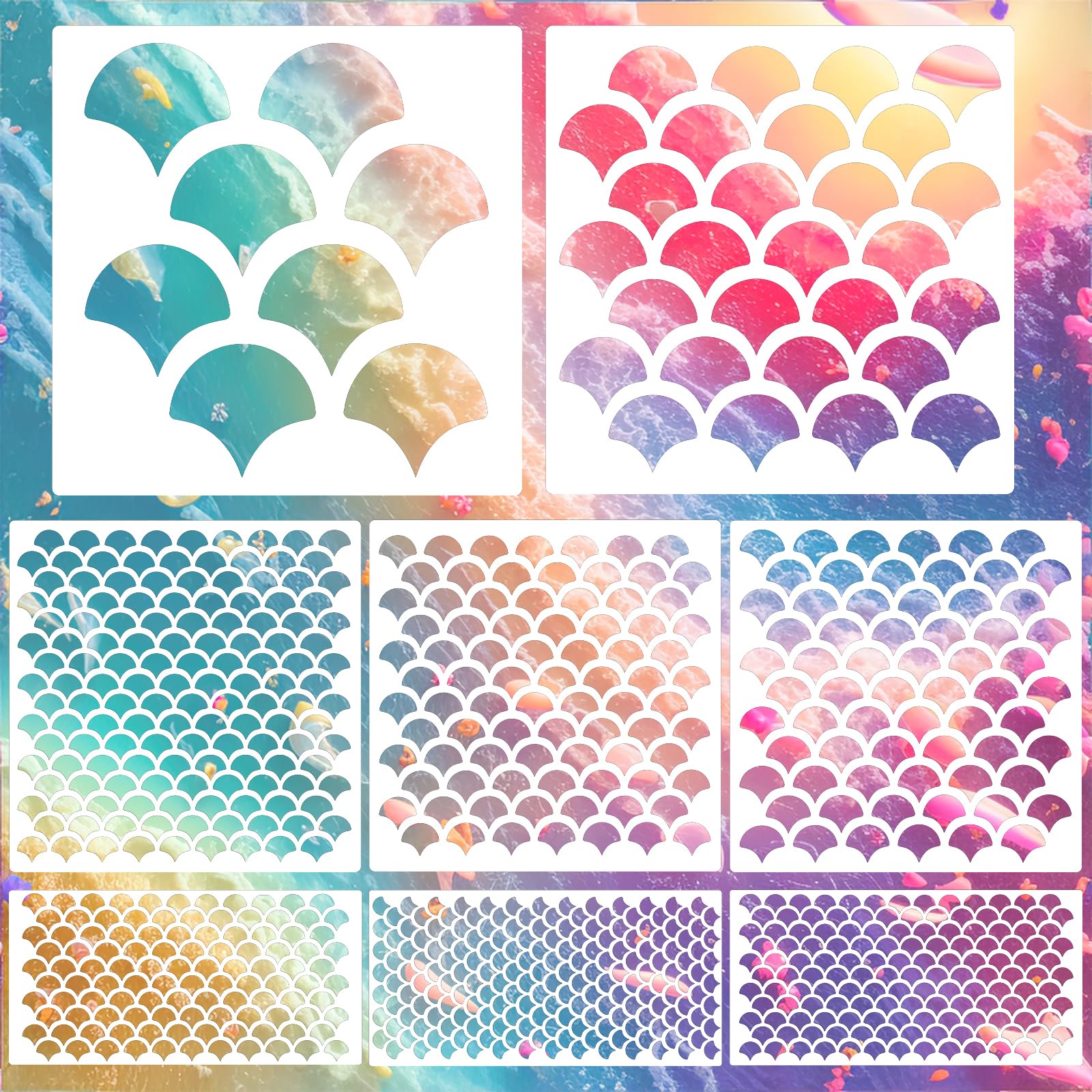 Amazon.com : 8PCS Mermaid Scale Stencil 8" X 6" Fish Scales Stencil ...