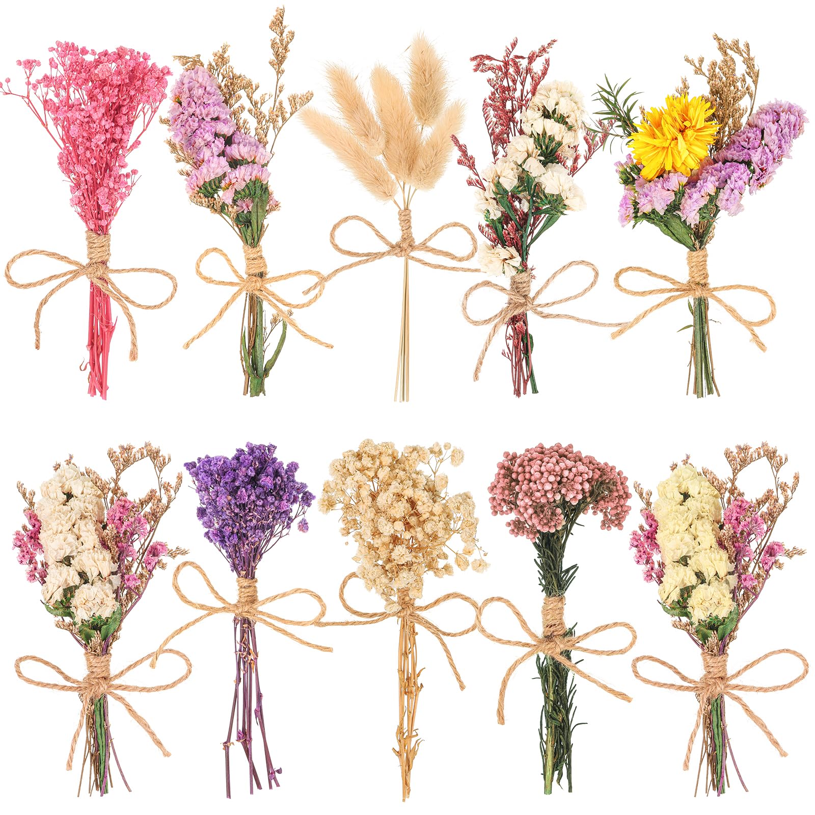 Amazon.com: 10 Pack Dried Flower Bouquets Mini Dried Flower with Stem ...