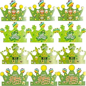 Qpout 12Pcs St. Patrick's Day Crowns Crafts Kit Irish Party Shamrock ...