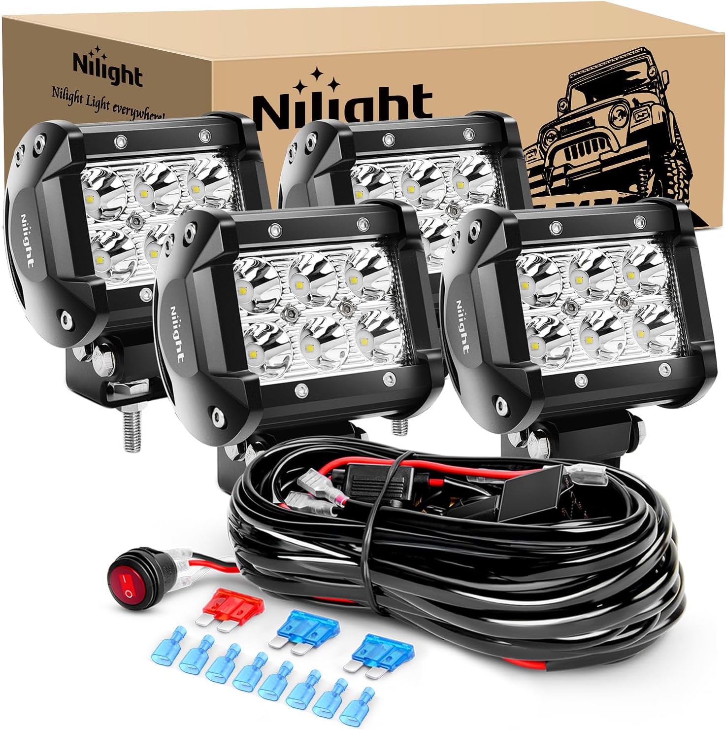 Amazon.com: Niking Auto Amber LED Pods, 2Pcs 4 Inch 80W Yellow Spot ...