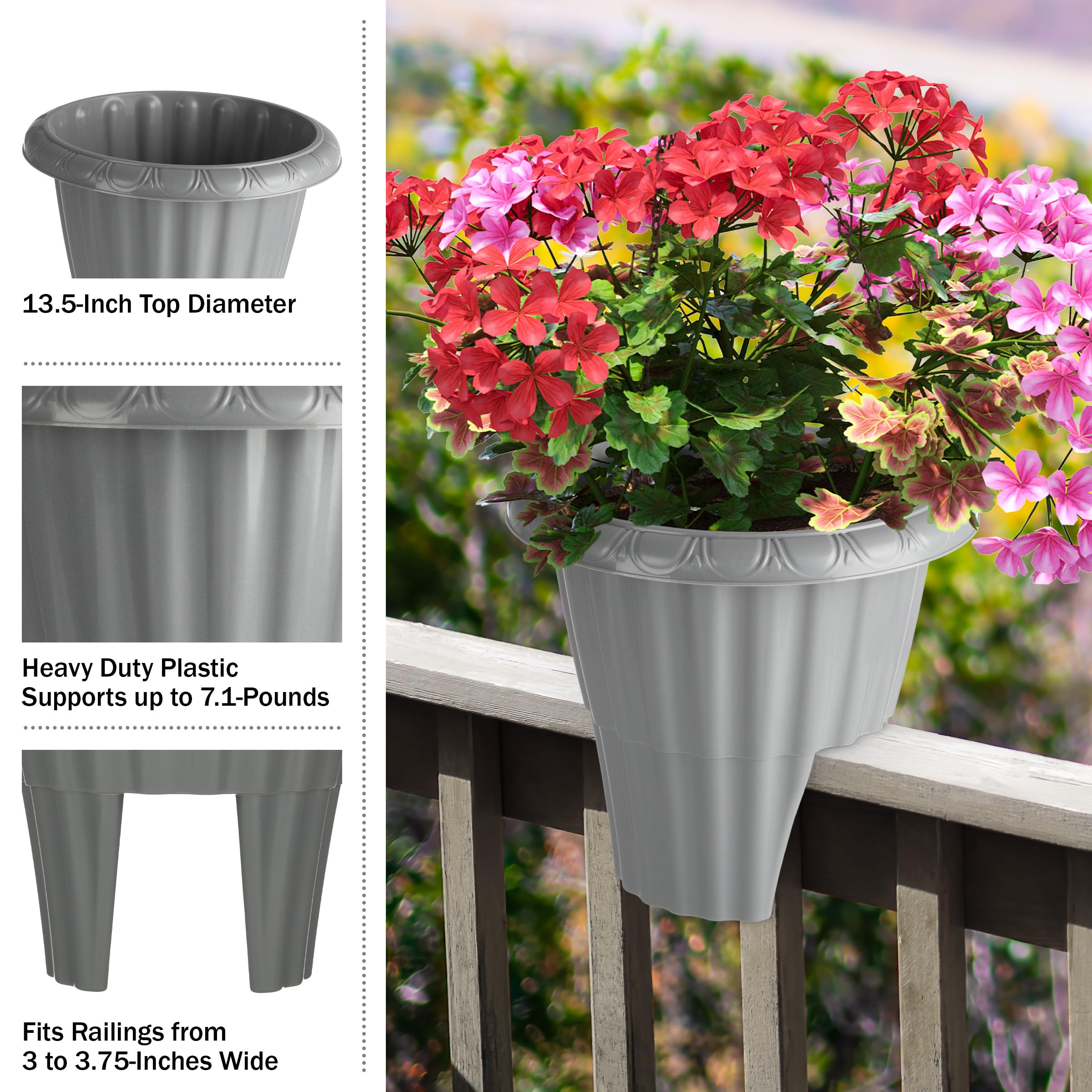 Snapklik.com : Pure Garden Railing Planter - 13.5-Inch Round Flower Box