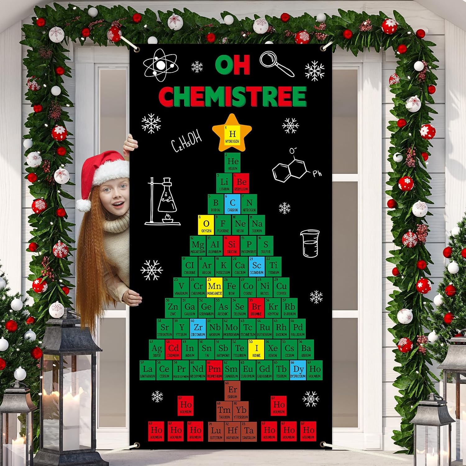 Amazon.com: Christmas Door Cover Christmas Chemis-tree Hanging Banner ...