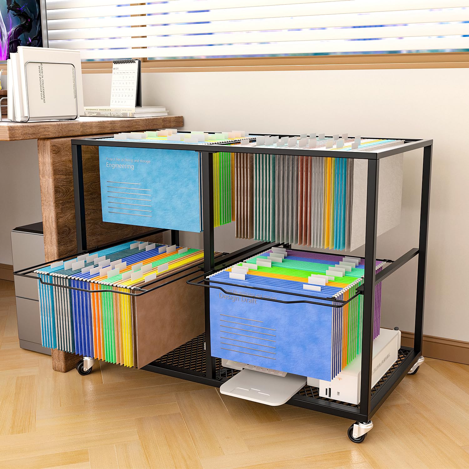 Amazon.com: usego 2-Tier Metal Rolling File Cart Pull-Out Filing Holder ...