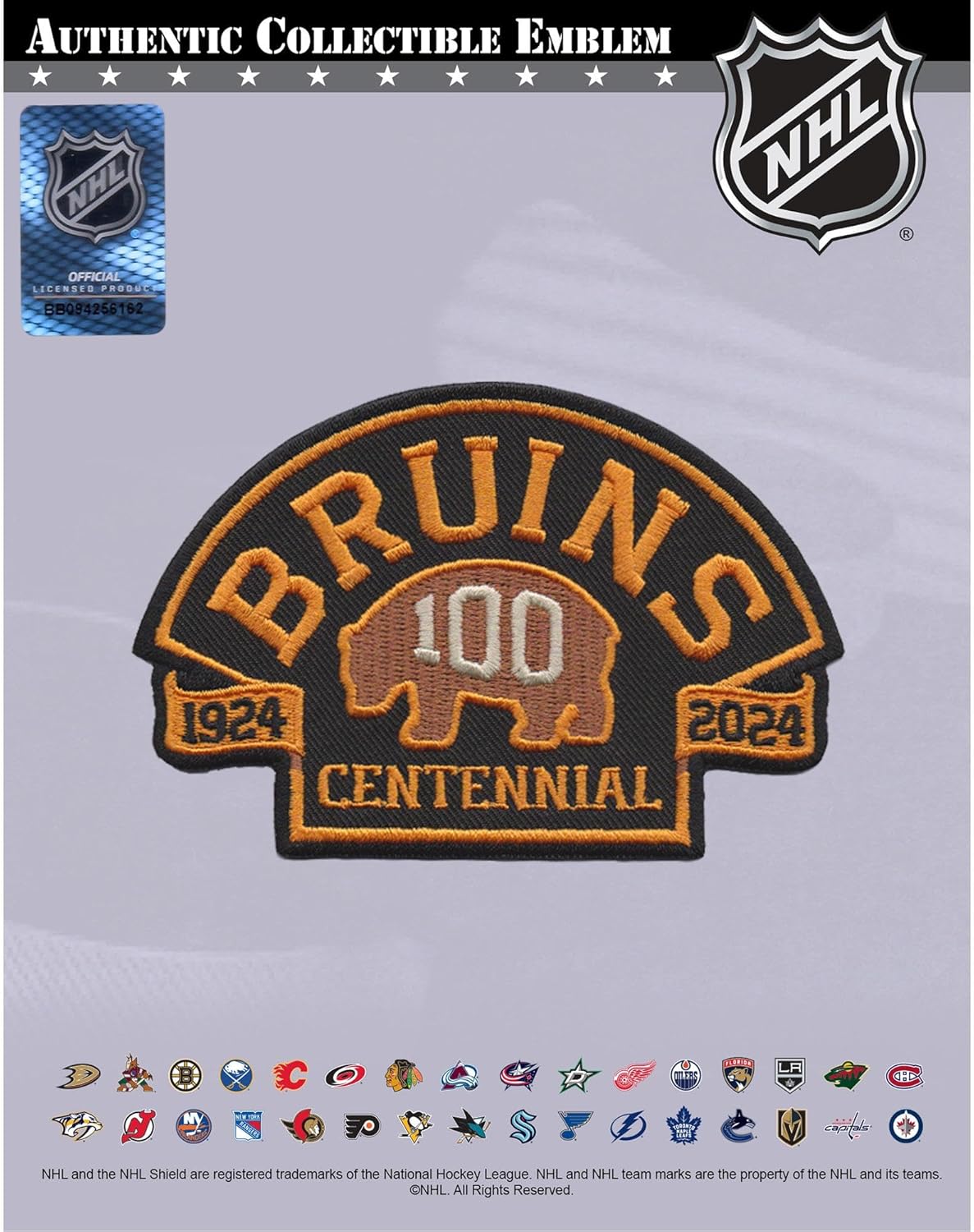 Boston Bruins Unsigned 100th Anniversary Alternate Jersey Patch ...