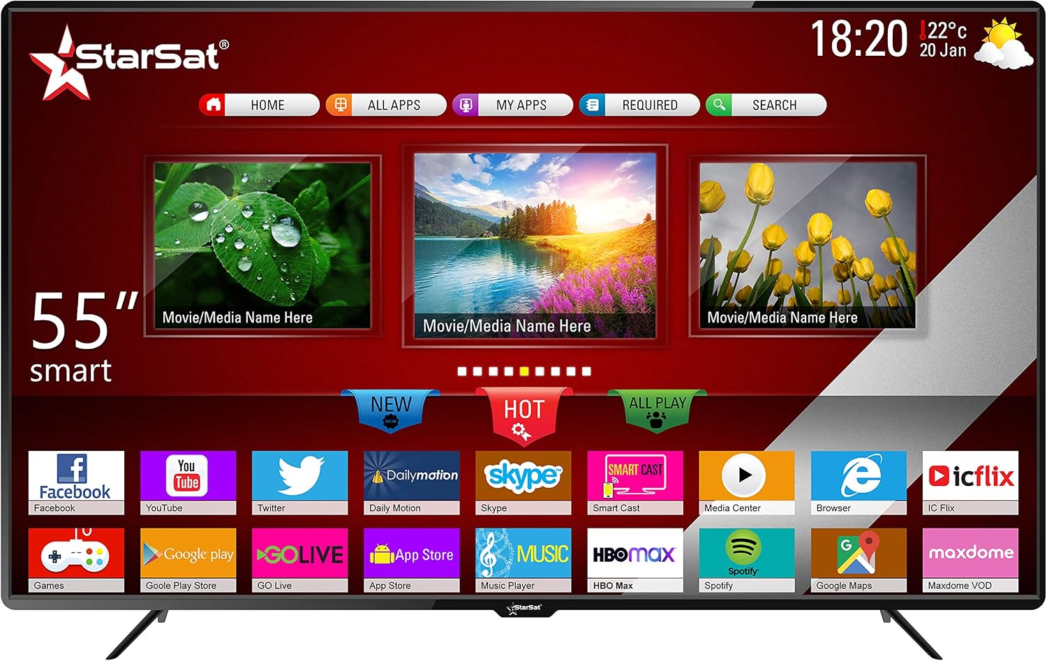 StarSat 55" Full HD Android9.1 Smart LED TV, 1x2.4Ghz and 1x90 sensor ...