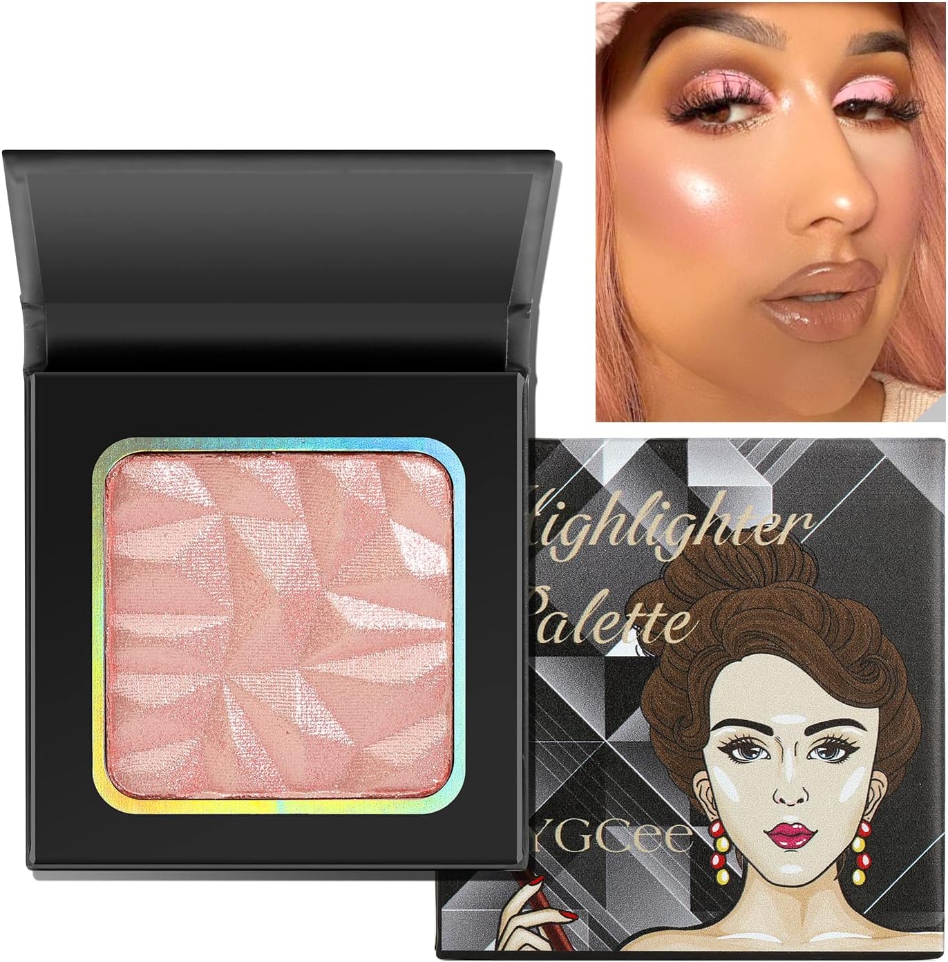Amazon.com: Highlighter Shimmer Makeup Palette Pink Color,Shimmering ...