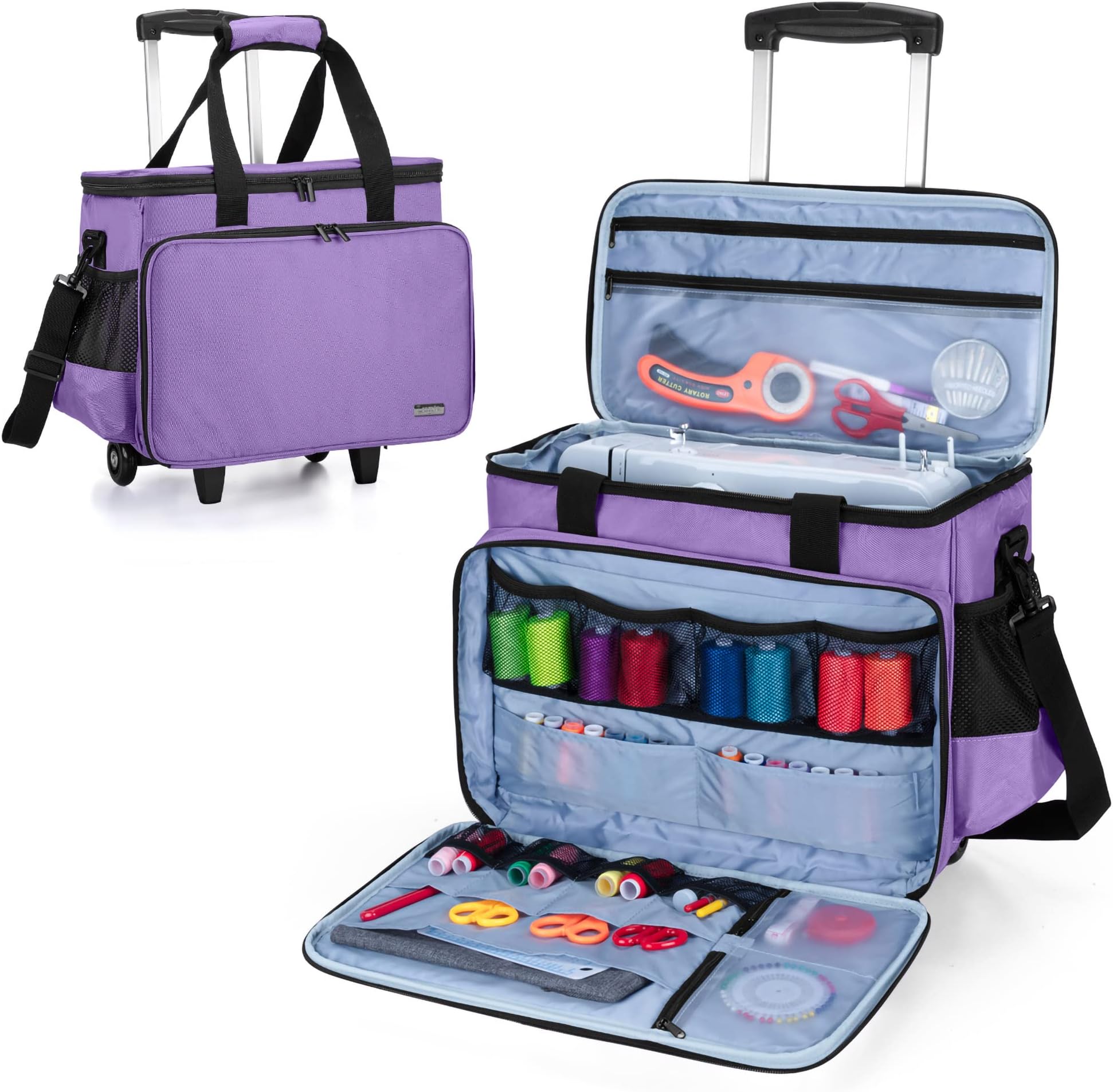 Amazon.com: Lorzon Sewing Machine Case with Wheels, Rolling Sewing ...