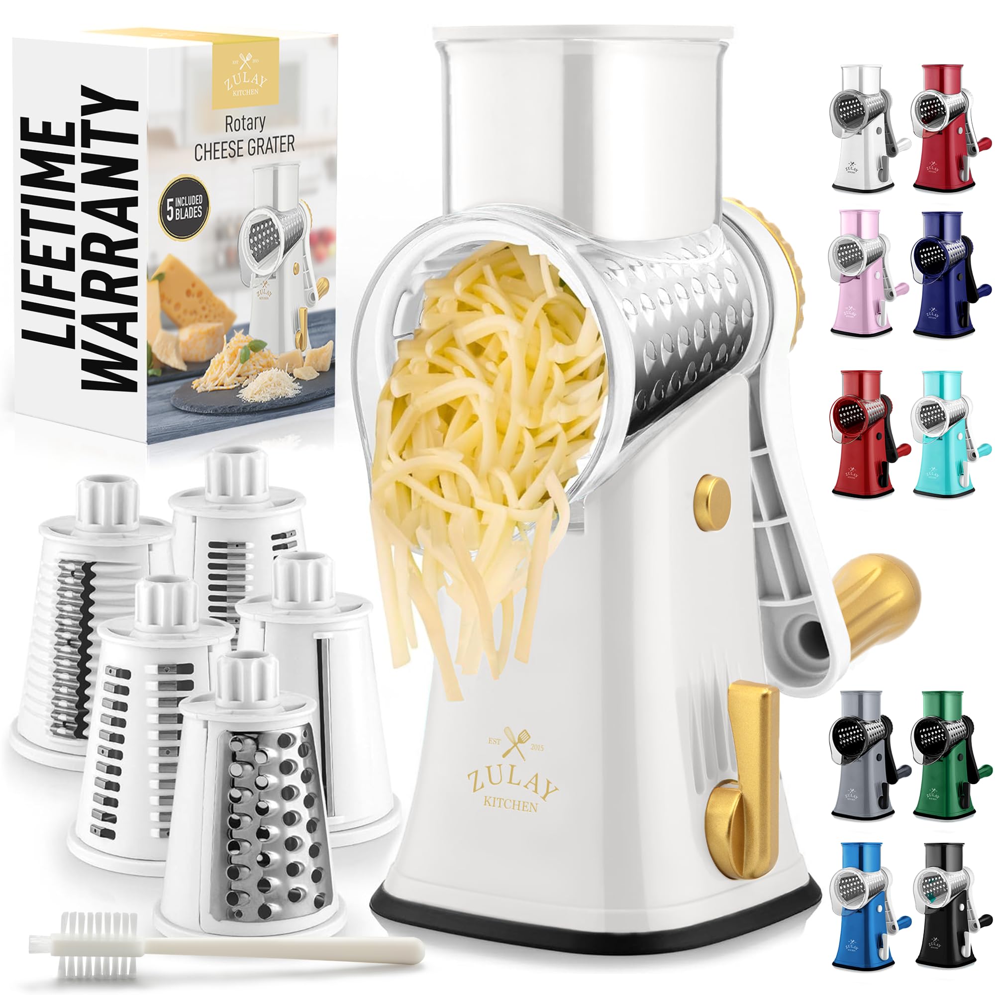 Amazon.com: Zulay Kitchen Rotary Cheese Grater 5 Blade Cheese Shredder ...