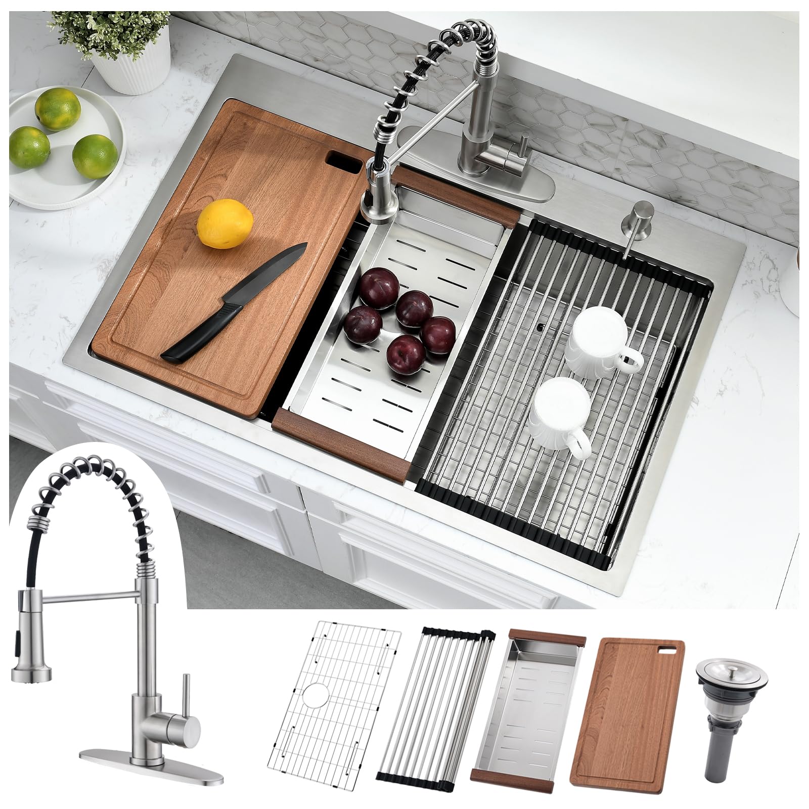 33 Inch Drop In Kitchen Sink with Faucet Combo-Kitead 33x22 Kitchen ...