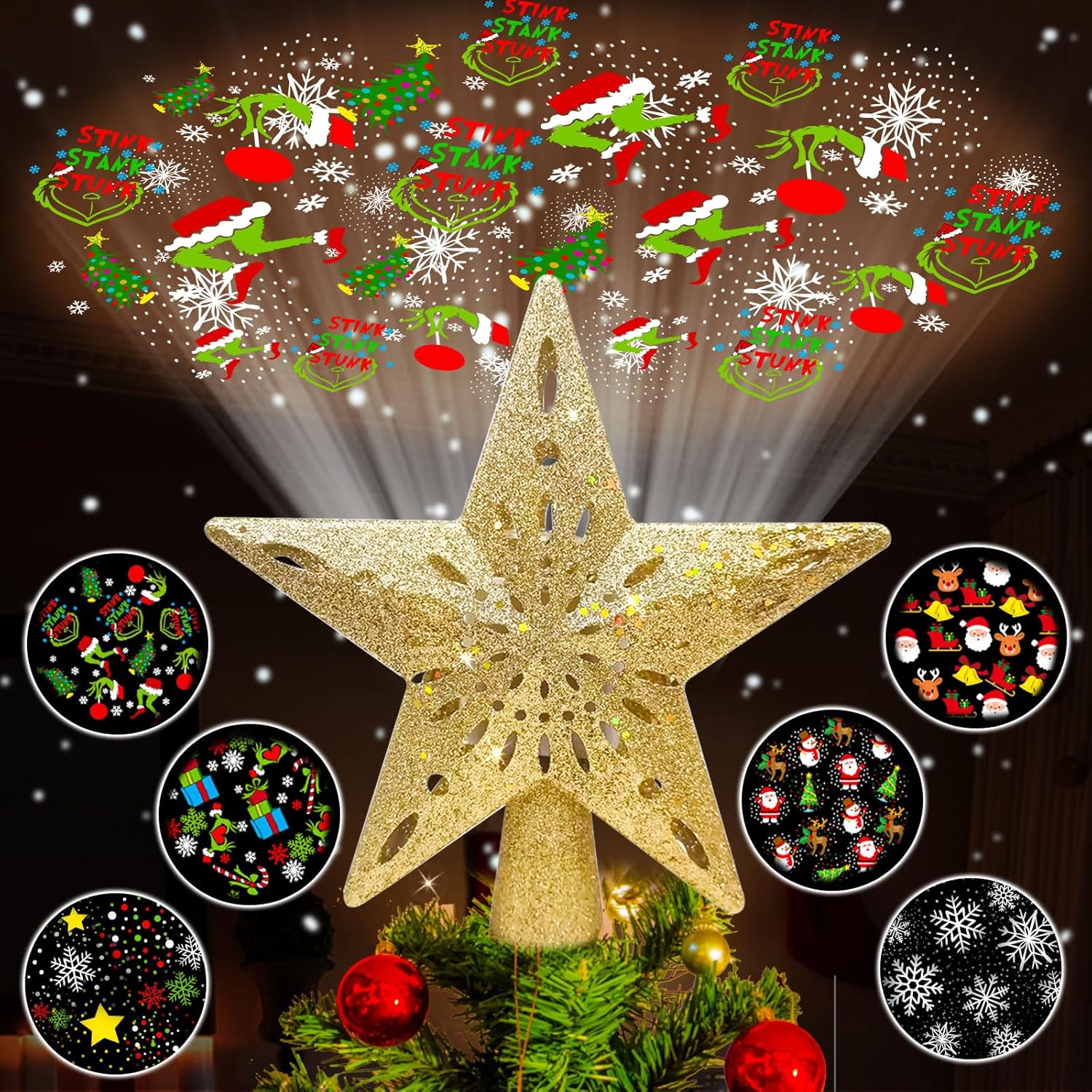 Christmas Tree Topper Star Lighted with 6 Projection Modes,Christmas ...