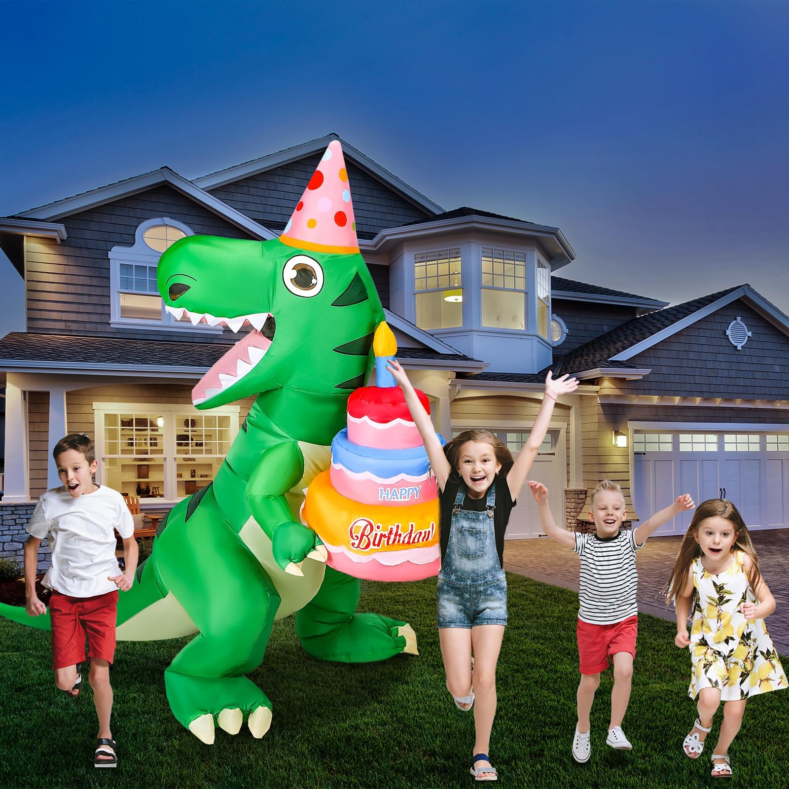 Amazon.com: Sosation 6 ft Tall Lighted Birthday Inflatable Green ...