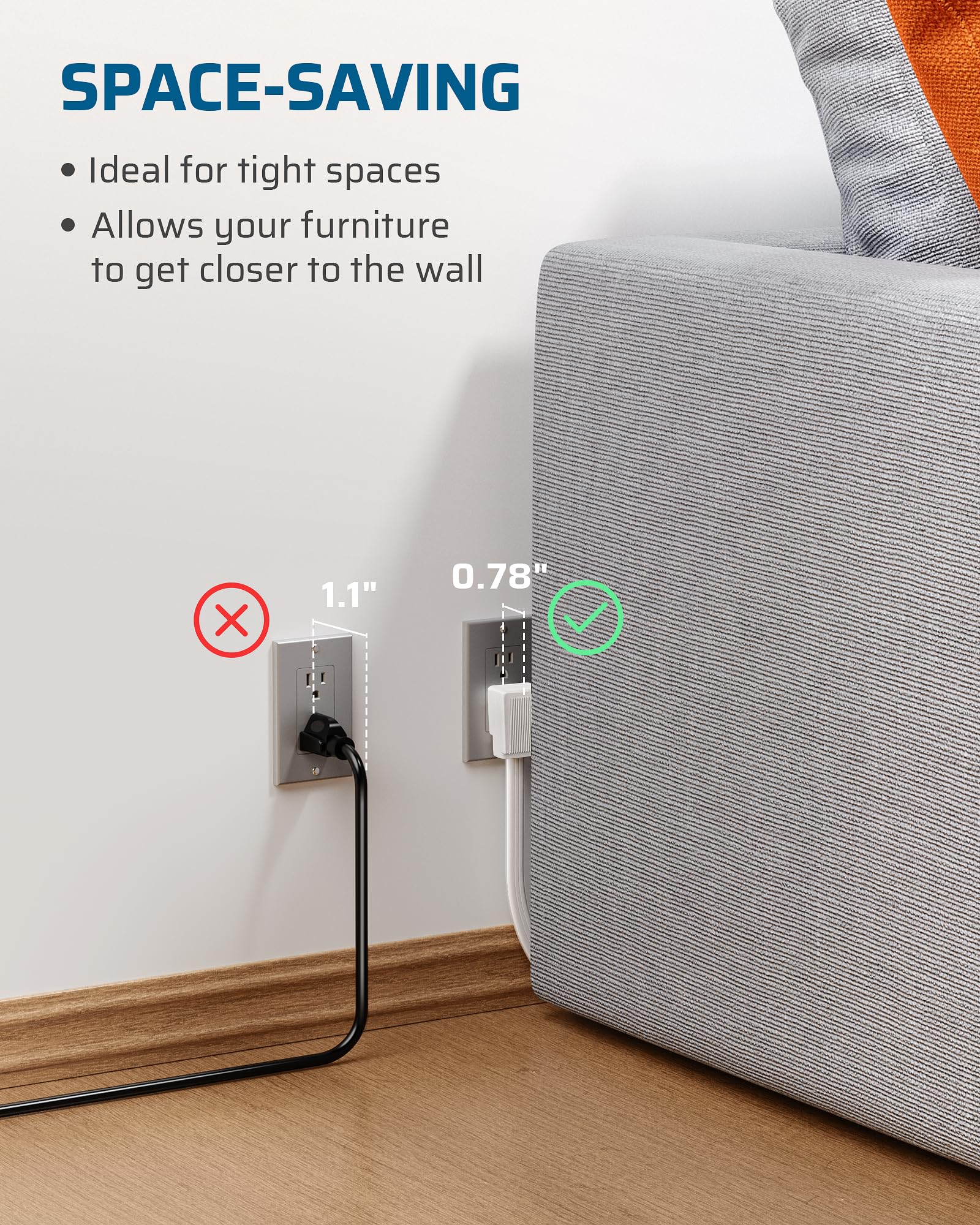 Snapklik.com : 6FT Flat Plug Extension Cord, 3 Prong Ultra Thin Power ...