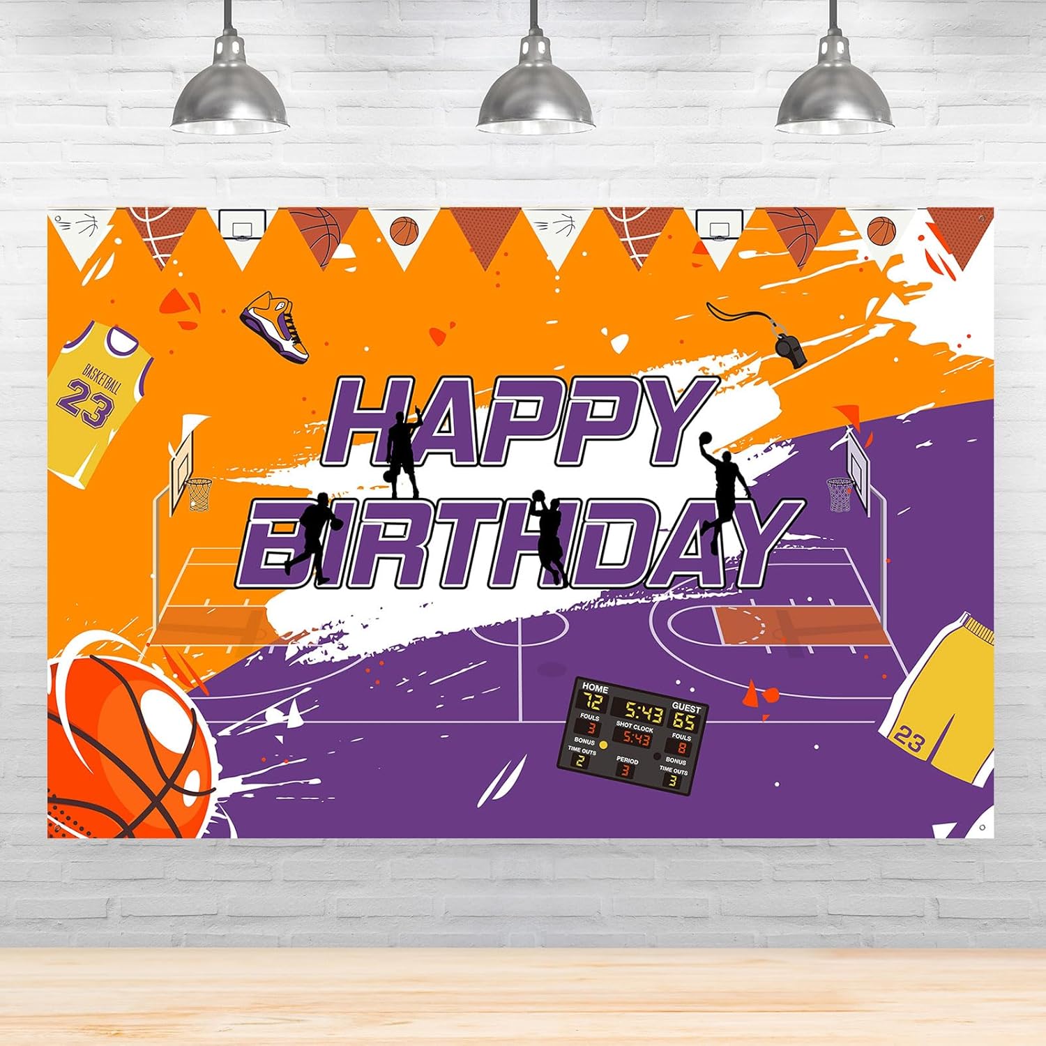 Amazon.com : Mokonate Basketball Happy Birthday Backdrop Banner ...