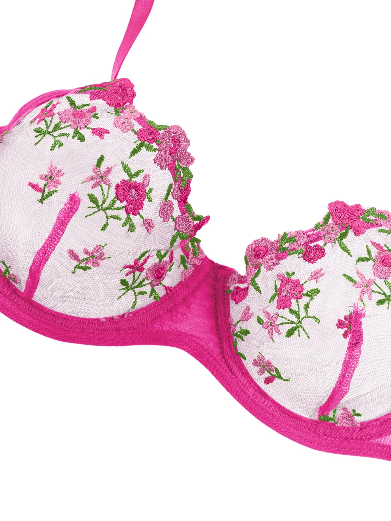Snapklik.com : Women Sexy Floral Embroidered Mesh Sheer Underwire Push ...