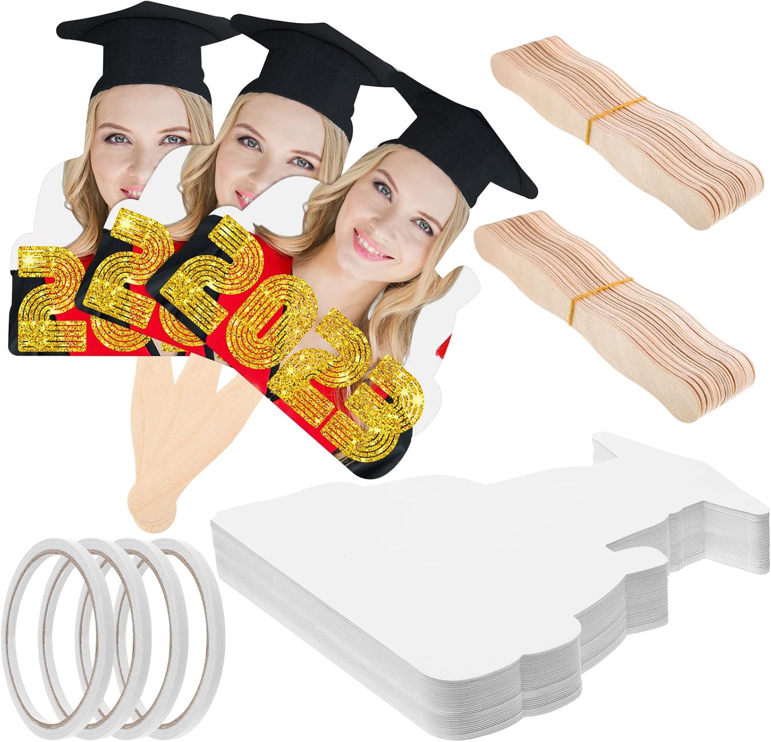 Amazon.com: 50 Set Graduation Face Fans with Handle Blank Graduation ...