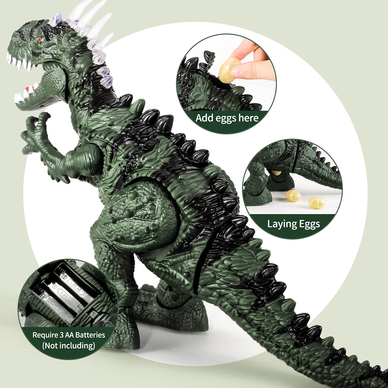 TEMI Electric Walking Dinosaur Toy with Projection, Flashing Horns and ...