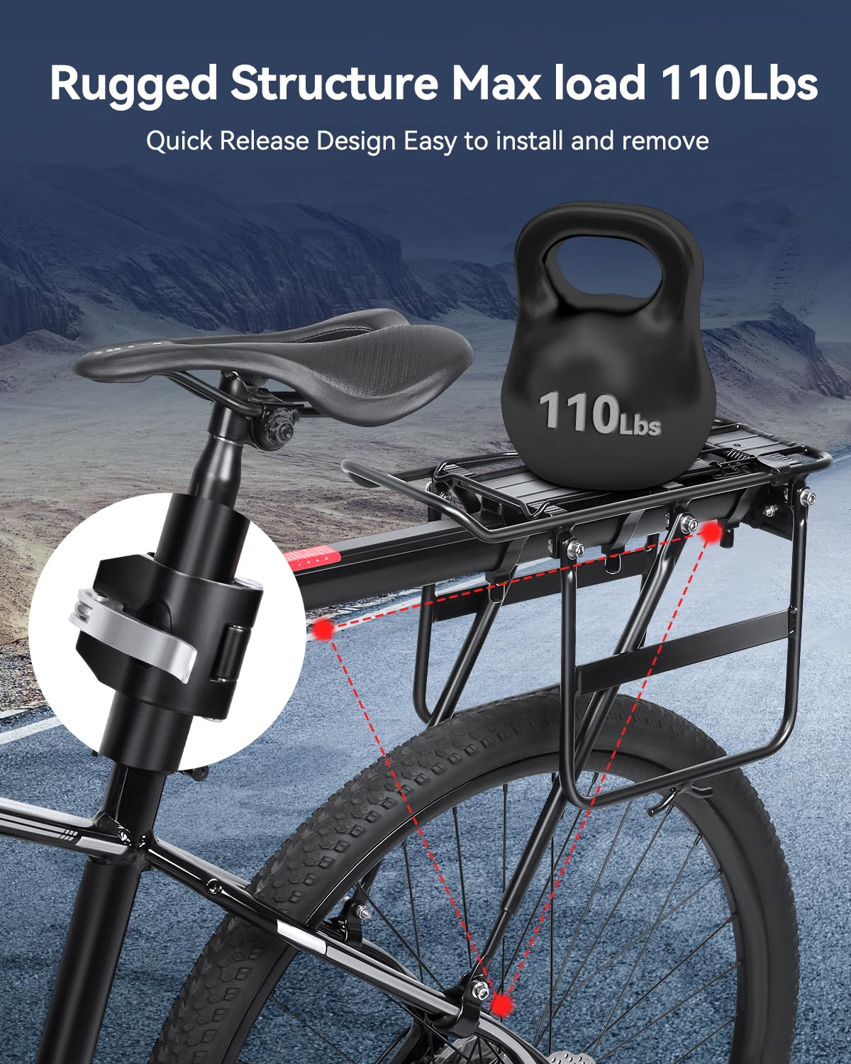 Snapklik.com : ONVIAN Rear Bike Rack, Aluminum Alloy Bike Cargo Rack ...