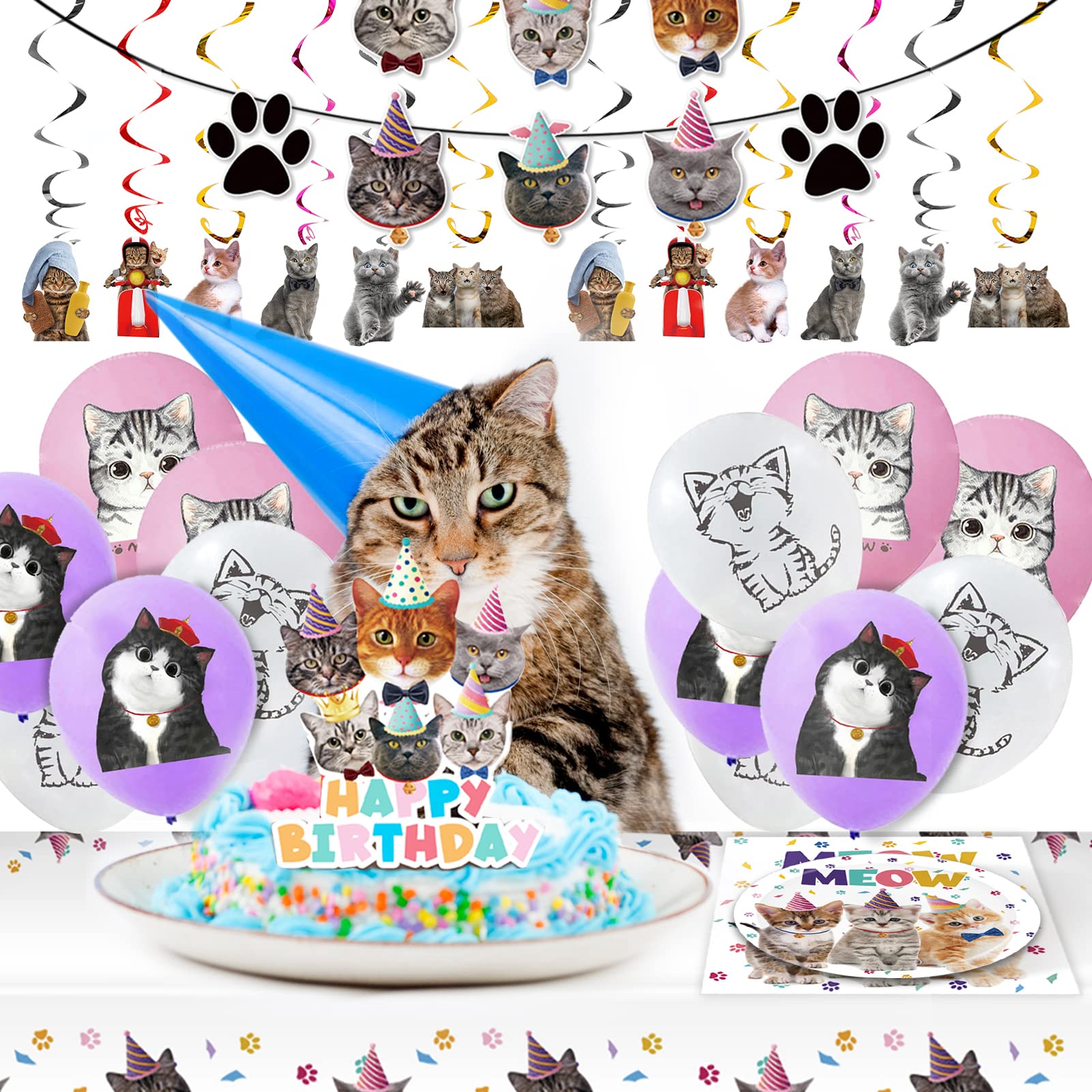 Snapklik.com : Juhap 96Pcs Cat Party Supplies Kitten Decorations ...