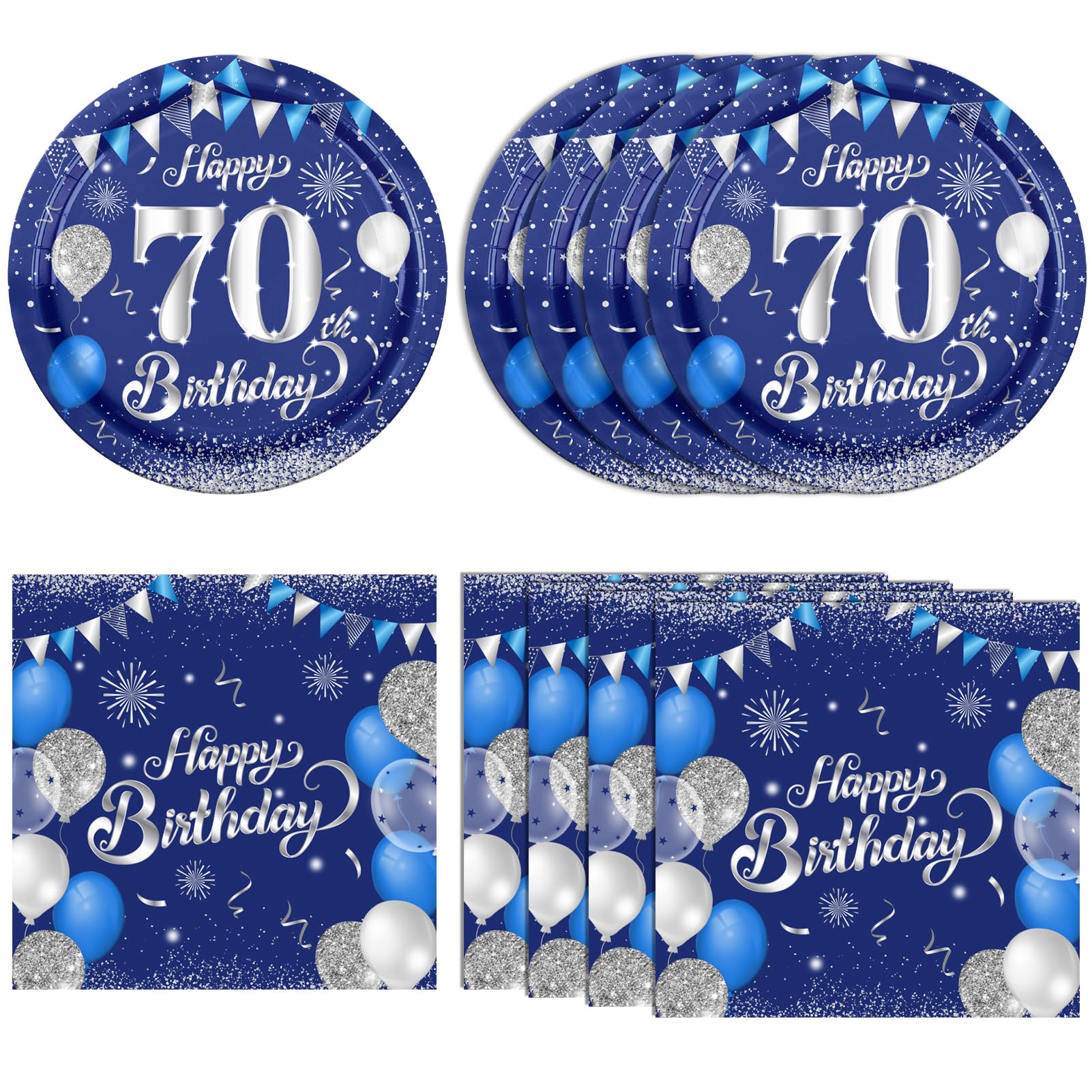 Amazon.com: 40PCS Happy 70th birthday decorations Navy Blue and Silver ...