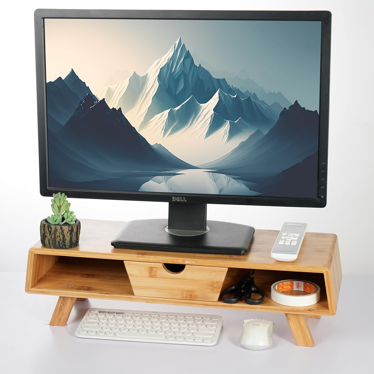 Bamboo Monitor Stand with Drawer, Monitor Riser with Storage Shelf for ...