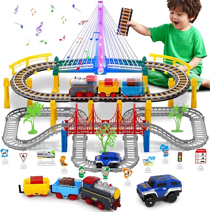 Amazon.com: Electric Train Set for Kids Ages 4-8 with Train Tracks Set ...