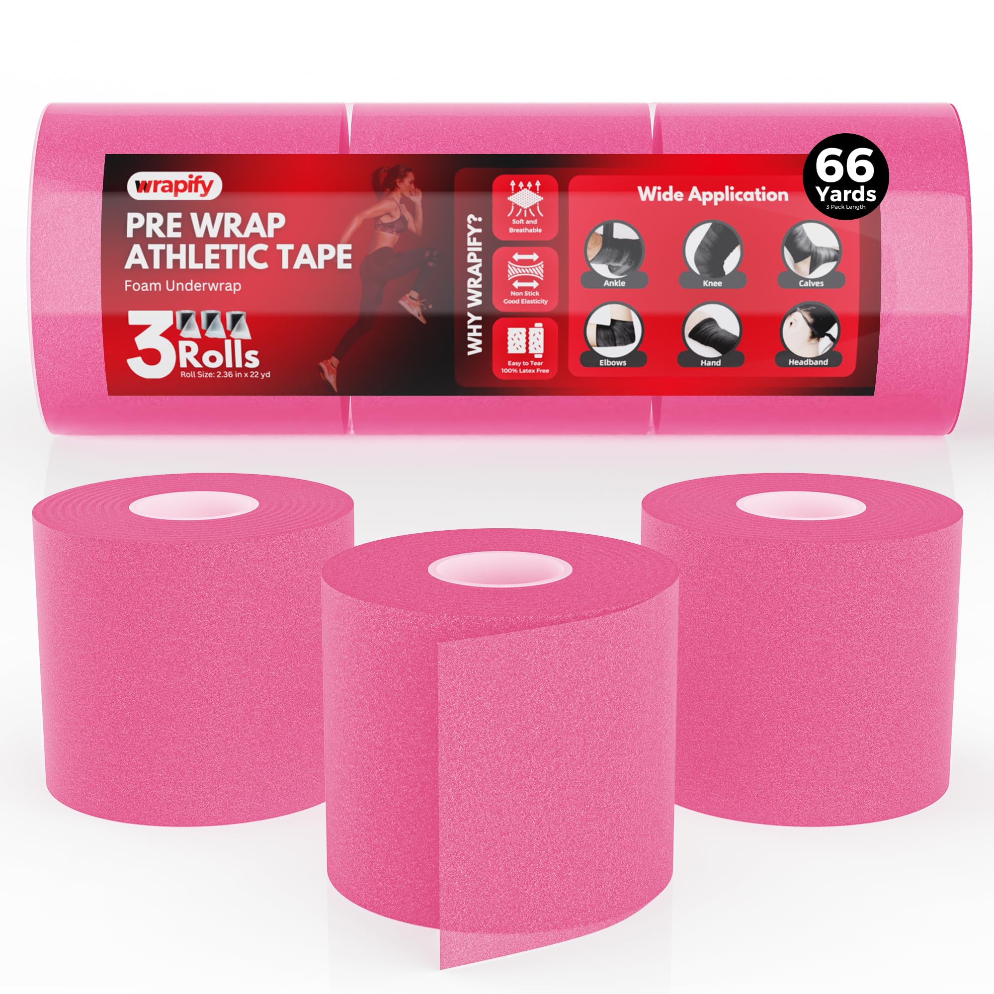 Amazon.com: Wrapify Pre Wrap Athletic - 3 Rolls Pink Prewrap Headbands ...